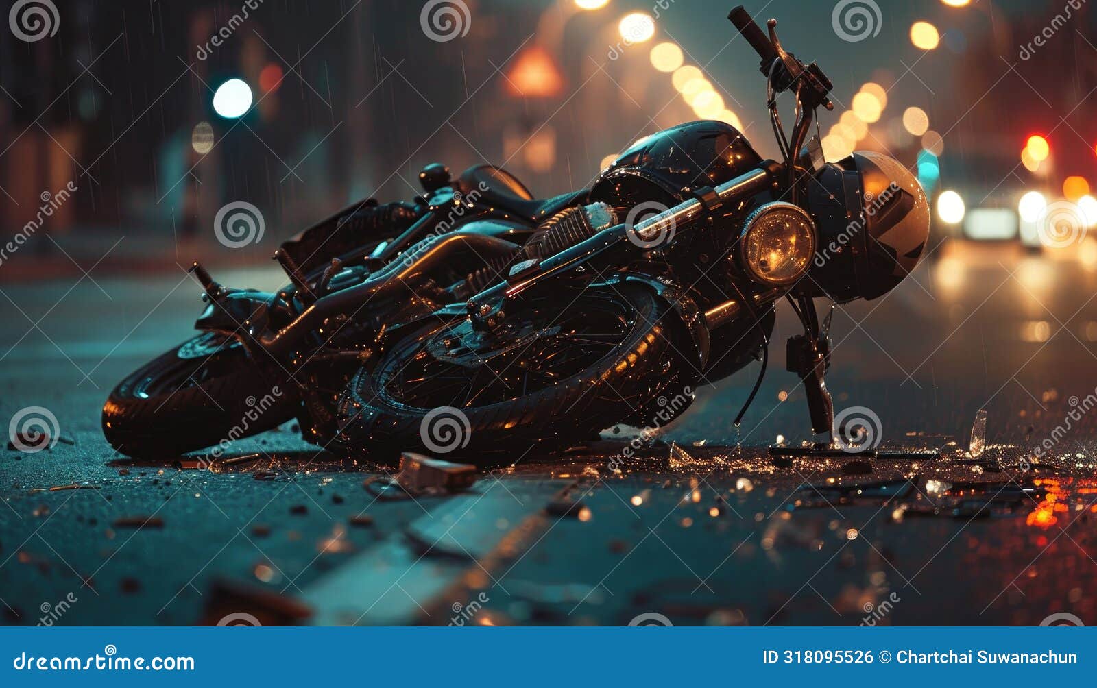 A Motorcycle is Laying on the Road with a Broken Front Wheel by AI ...