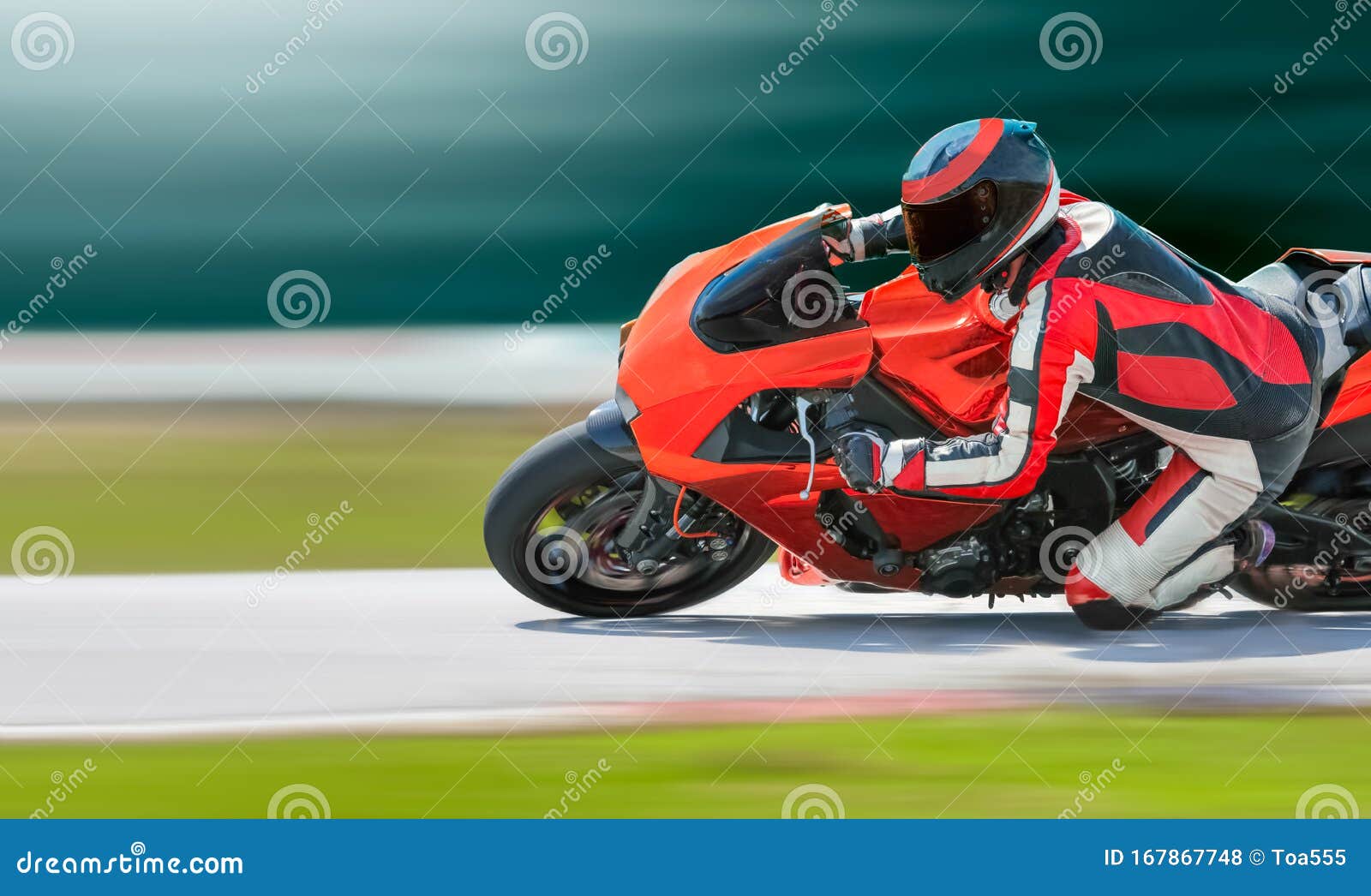 Motorcycle Leaning into a Fast Corner on Race Track Stock Photo - Image ...