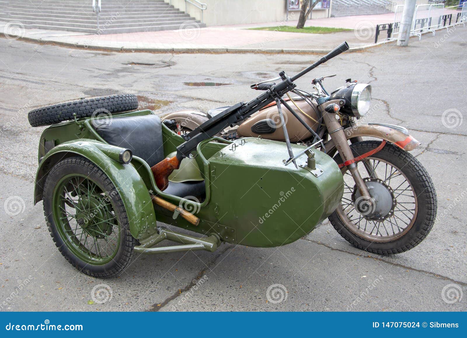 Motorcycle with a Machine Gun Installed in the Stroller. Retro ...