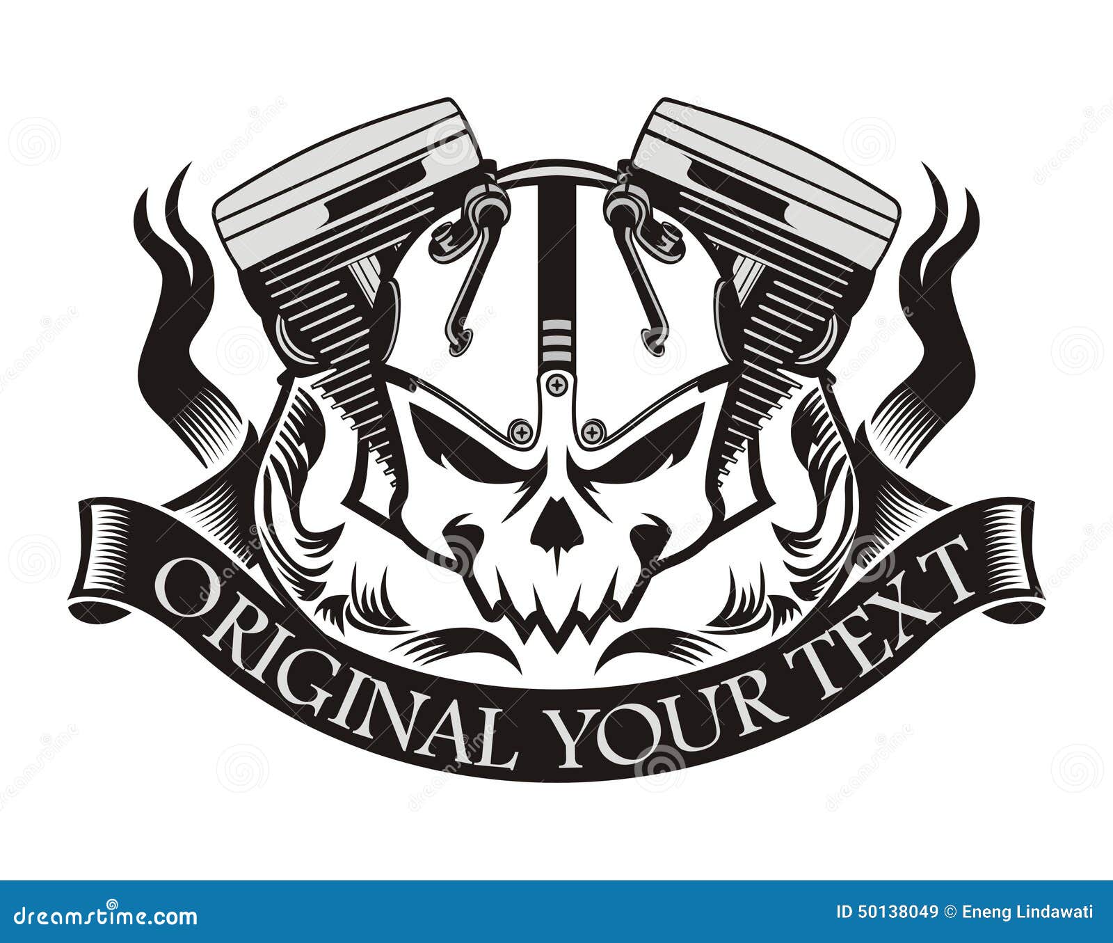 Motorcycle Machine Skull Ribbon Stock Illustration - Illustration of ...