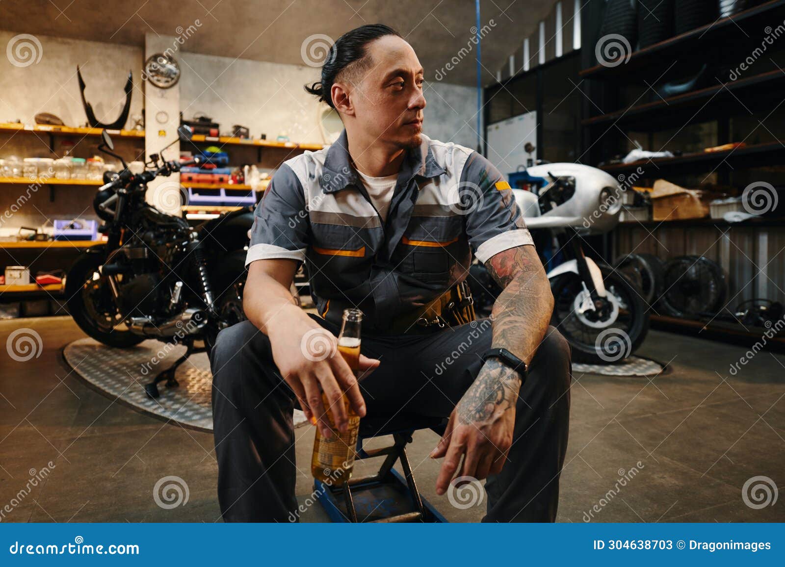 Motorcycle Mechanic Drinking Beer Stock Image - Image of maintenance ...