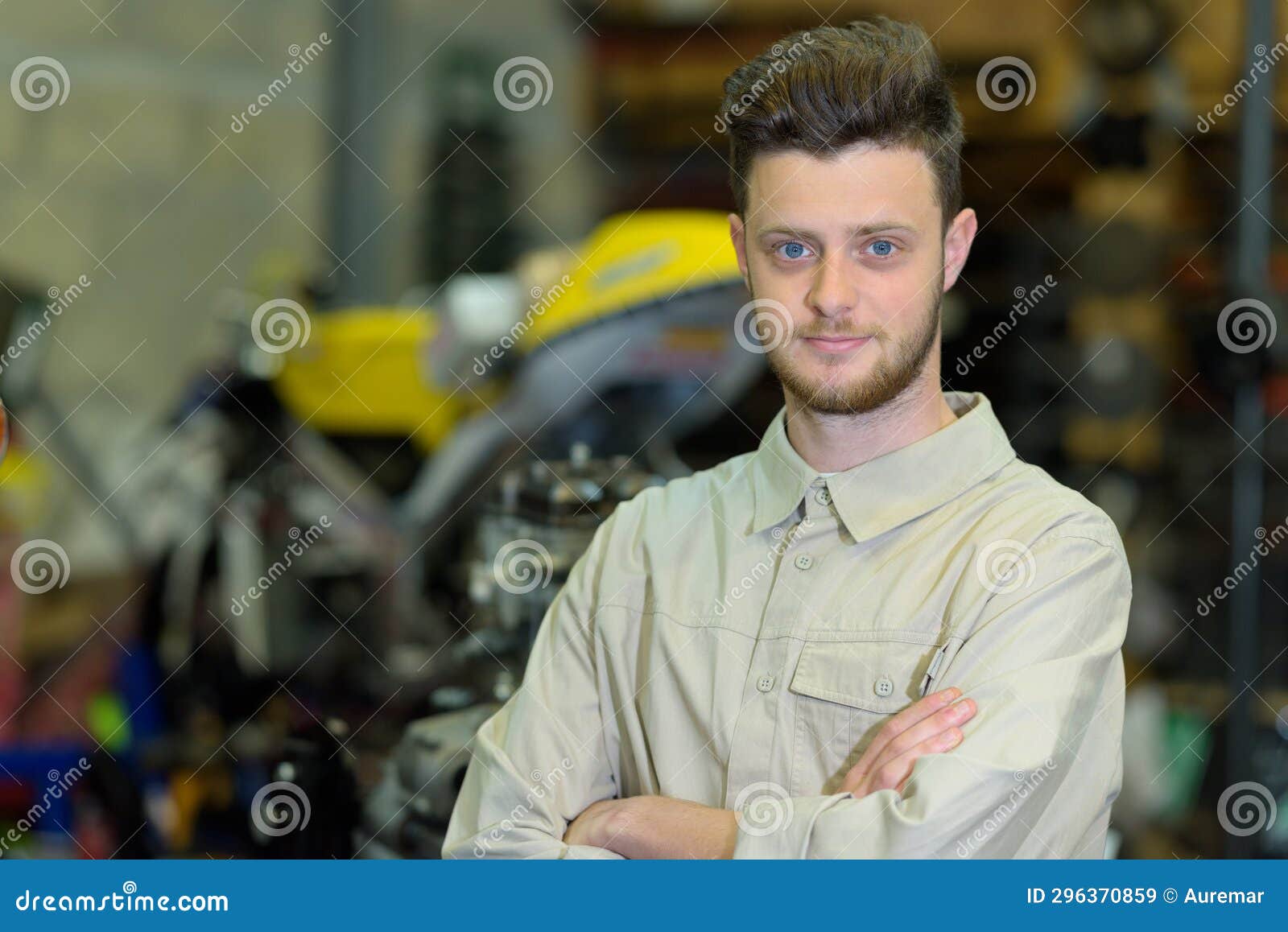Motorcycle Mechanic Looking at Camera Stock Image - Image of service ...