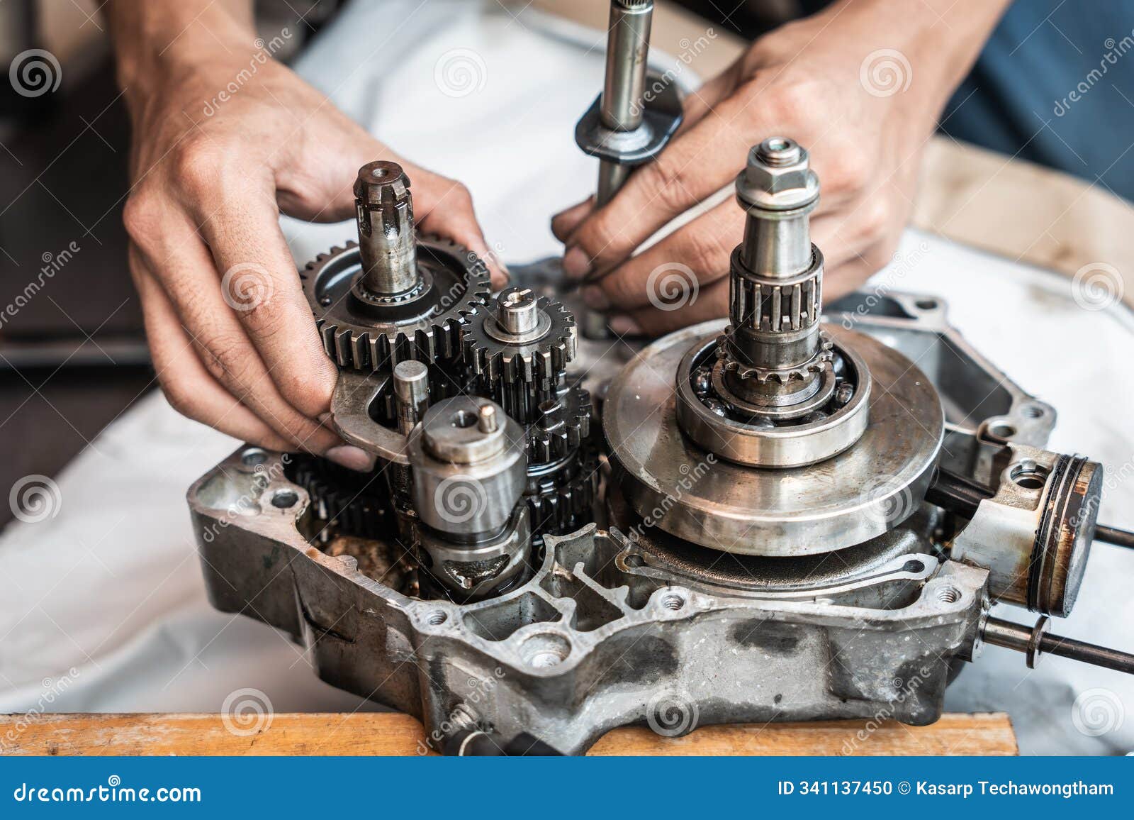 Motorcycle Mechanic Working on the Repair of a Motorcycle Engine ...