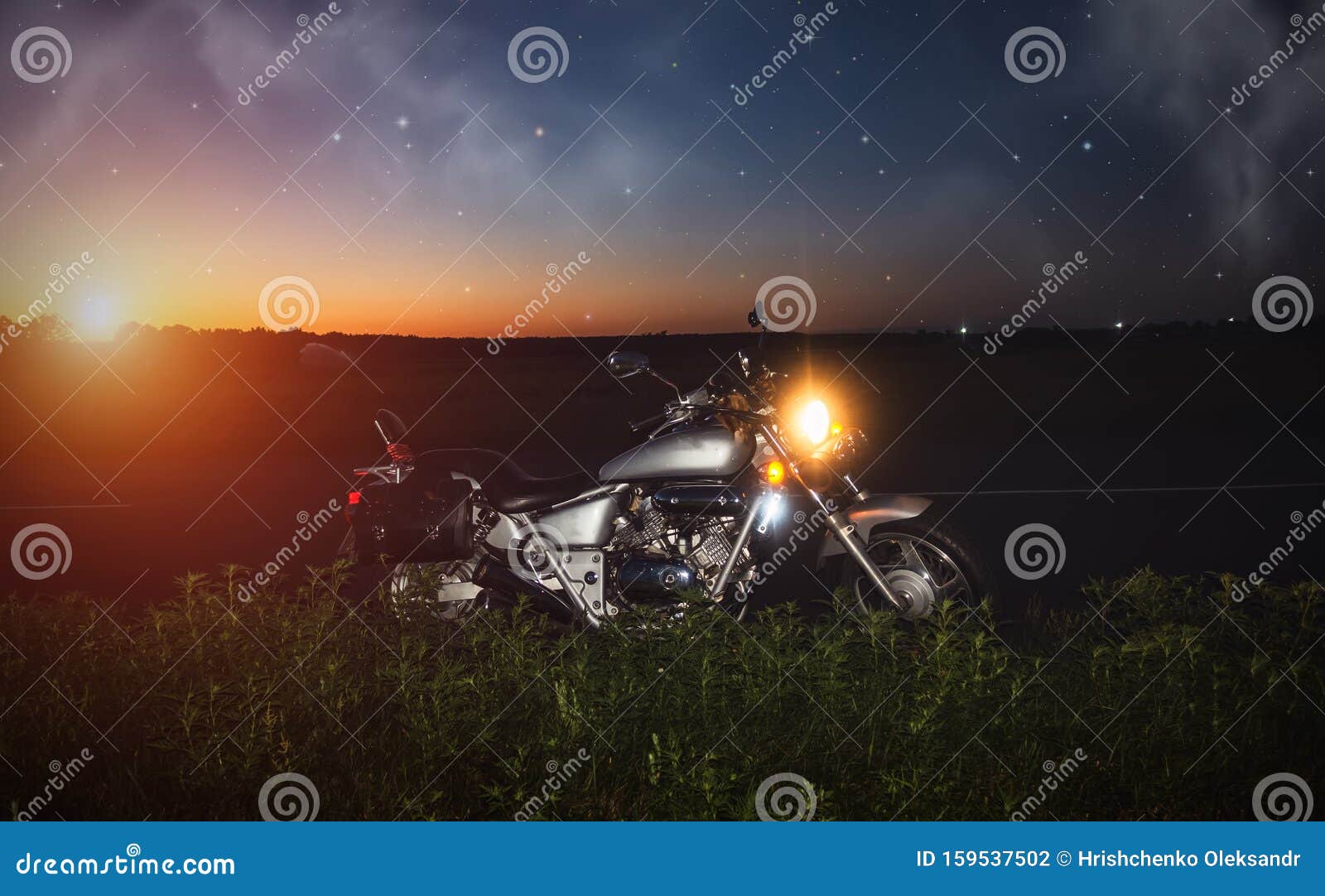 Motorcycle at Night in the Field Stock Photo - Image of clouds, moto ...