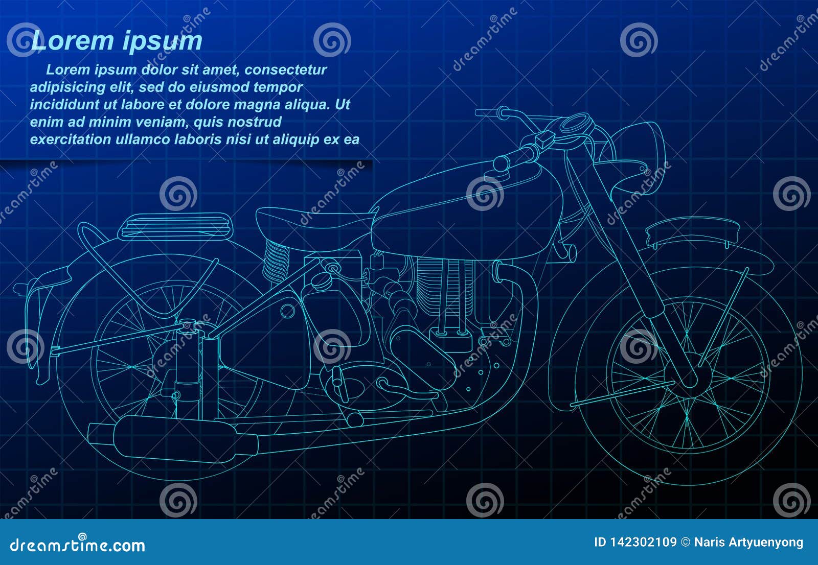 Motorcycle In Outline Style Schematic Blueprints Vehicle Side Front ...