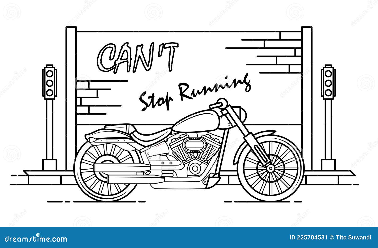 Motorcycle In Outline Style Schematic Blueprints Vehicle Side Front ...