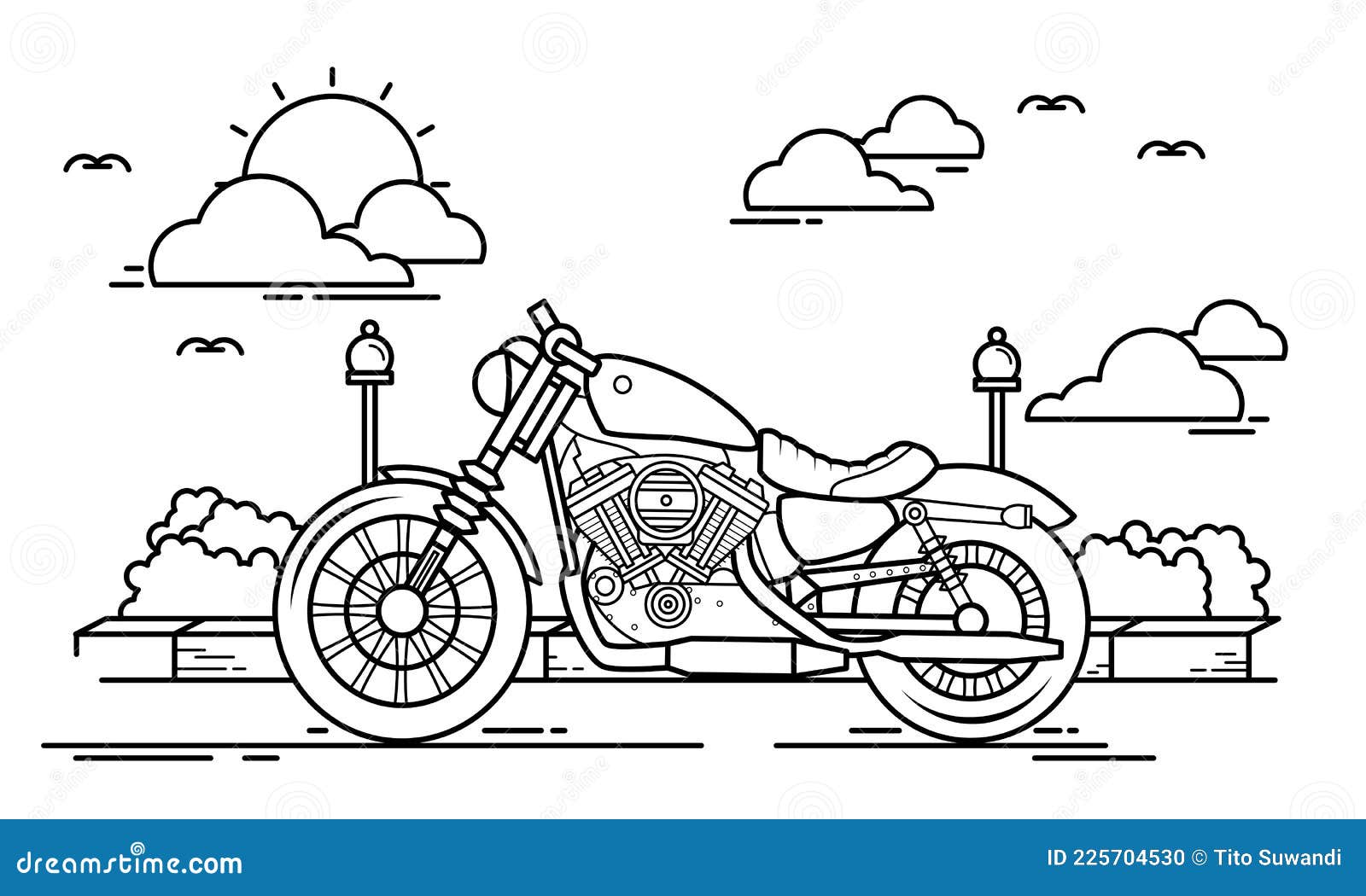 Motorcycle Outline Design for Drawing Book Style One Stock Vector ...