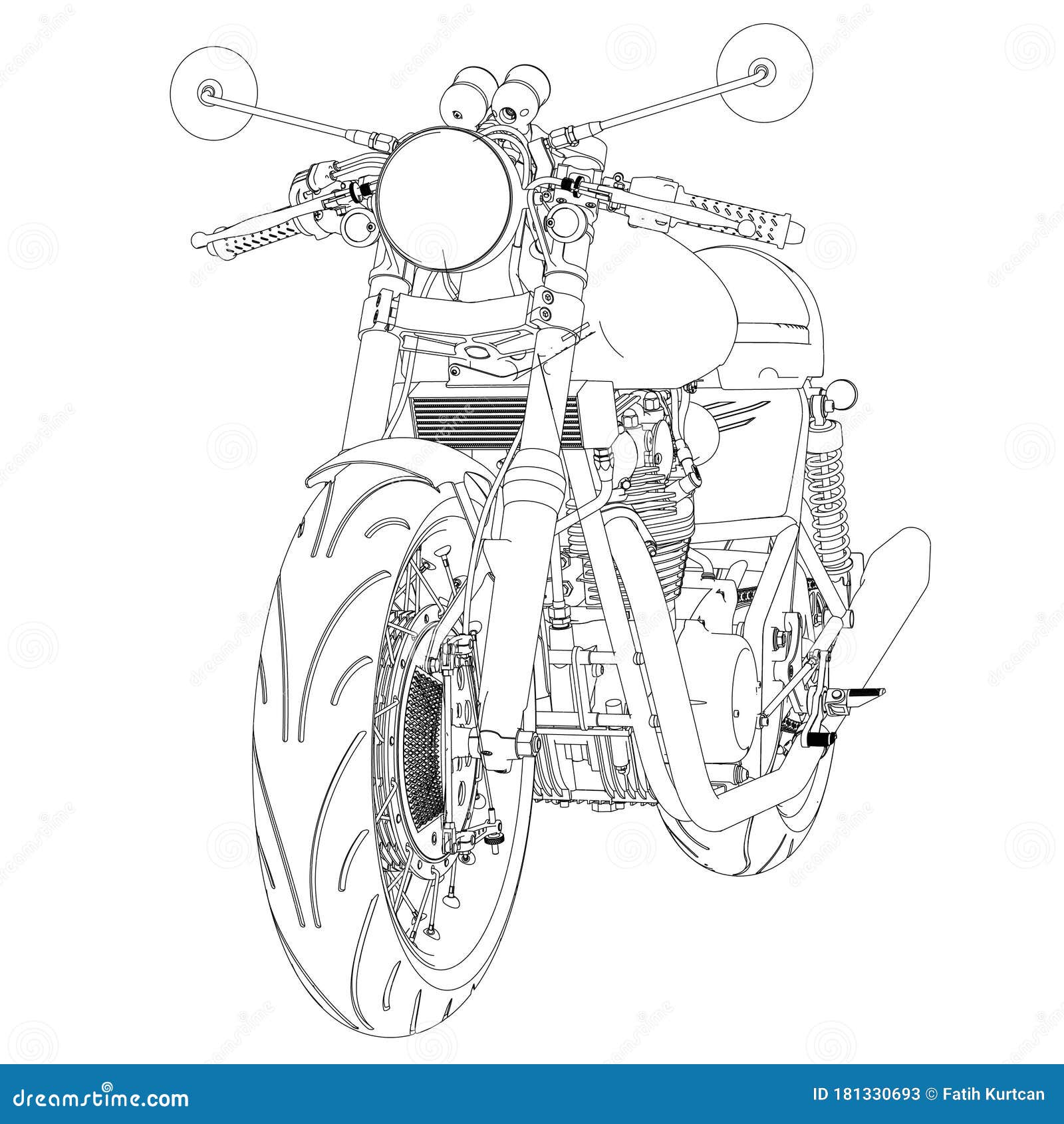 Motorcycle In Outline Style Schematic Blueprints Vehicle Side Front ...