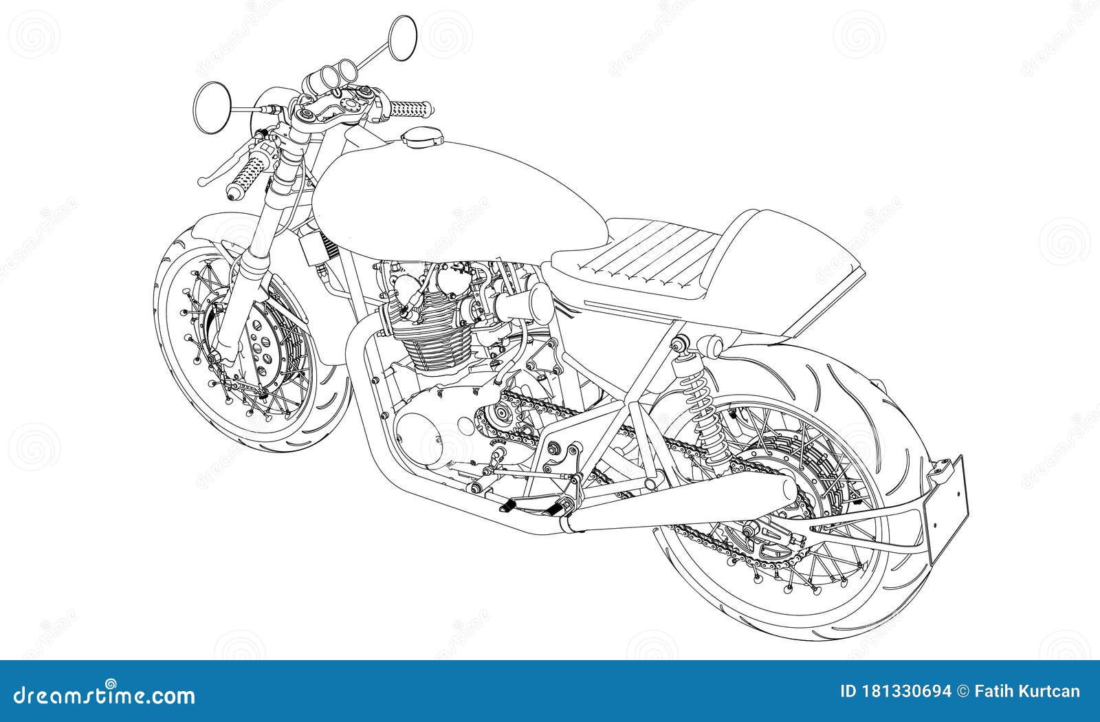 Motorcycle In Outline Style Schematic Blueprints Vehicle Side Front ...