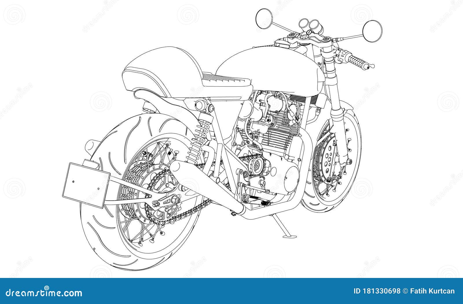 Motorcycle In Outline Style Schematic Blueprints Vehicle Side Front ...