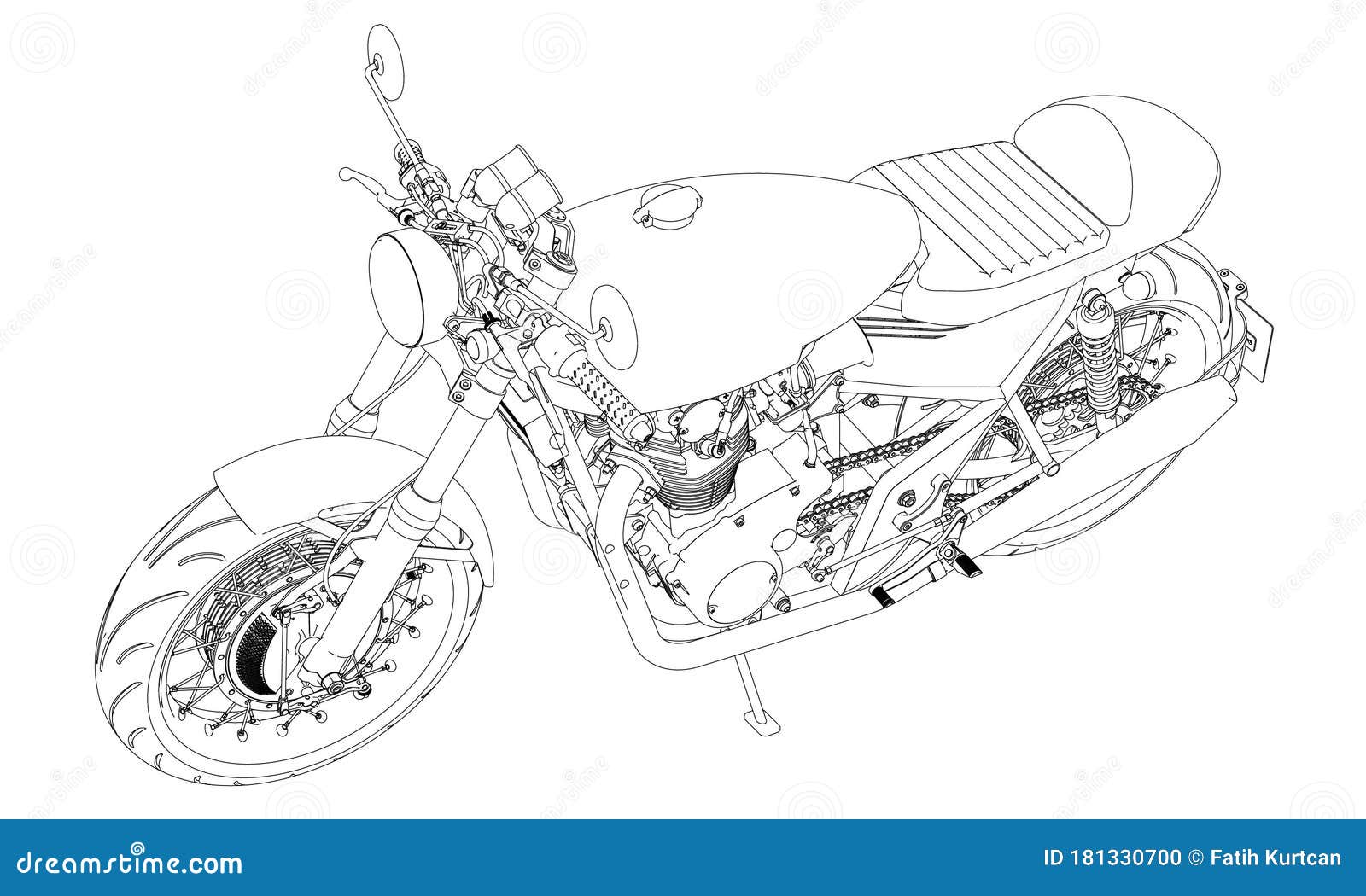 Motorcycle In Outline Style Schematic Blueprints Vehicle Side Front ...