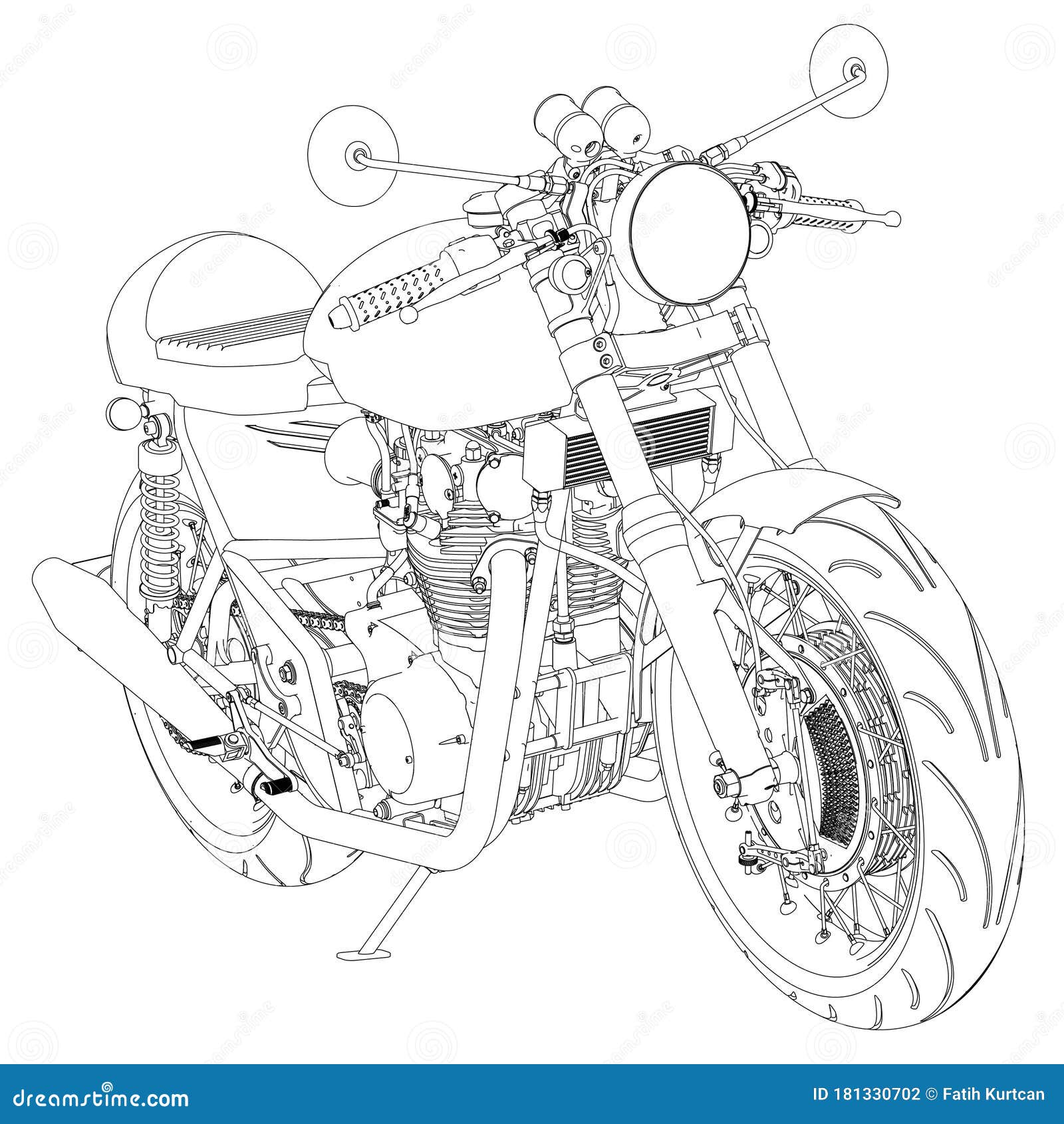 Motorcycle In Outline Style Schematic Blueprints Vehicle Side Front ...