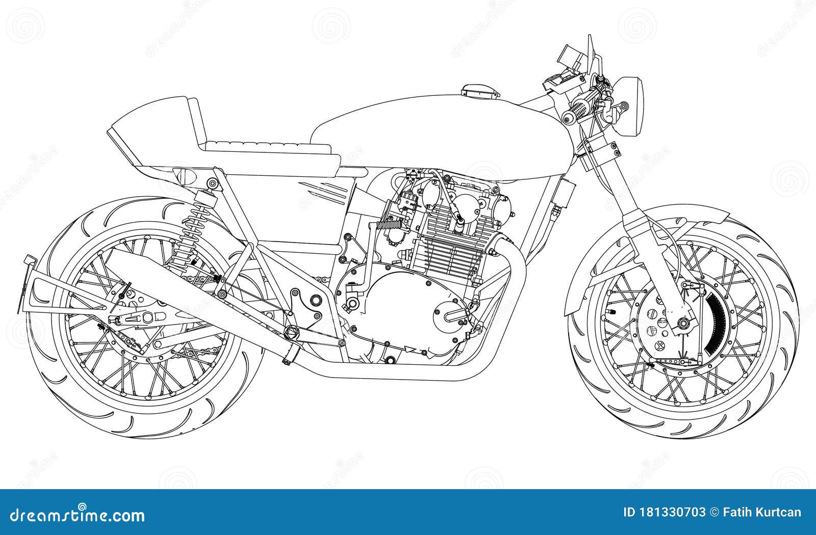 Motorcycle In Outline Style Schematic Blueprints Vehicle Side Front ...