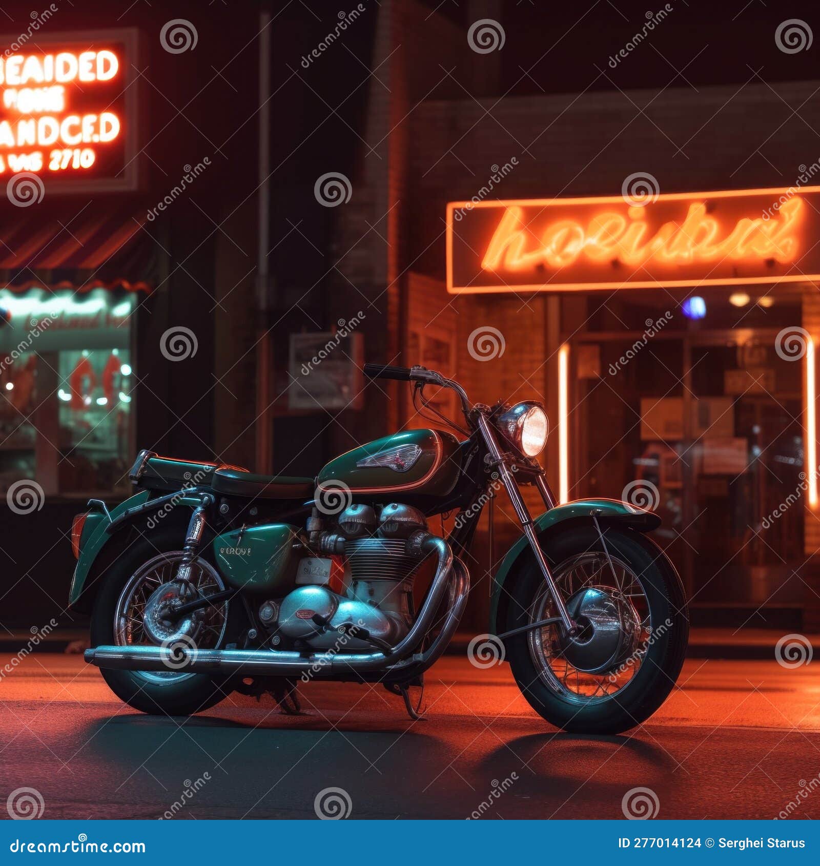 A Motorcycle is Parked in Front of a Restaurant. AI Generative Image ...