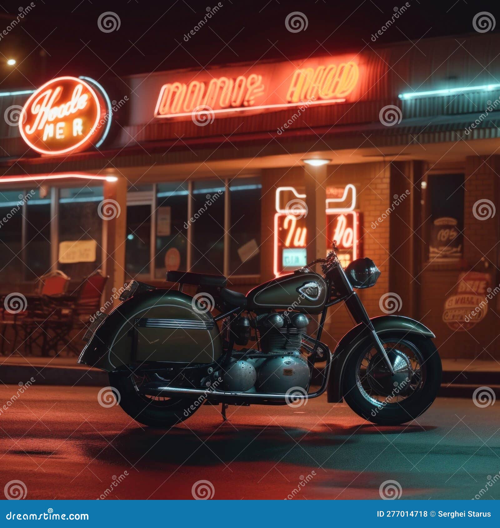 A Motorcycle is Parked in Front of a Restaurant. AI Generative Image ...