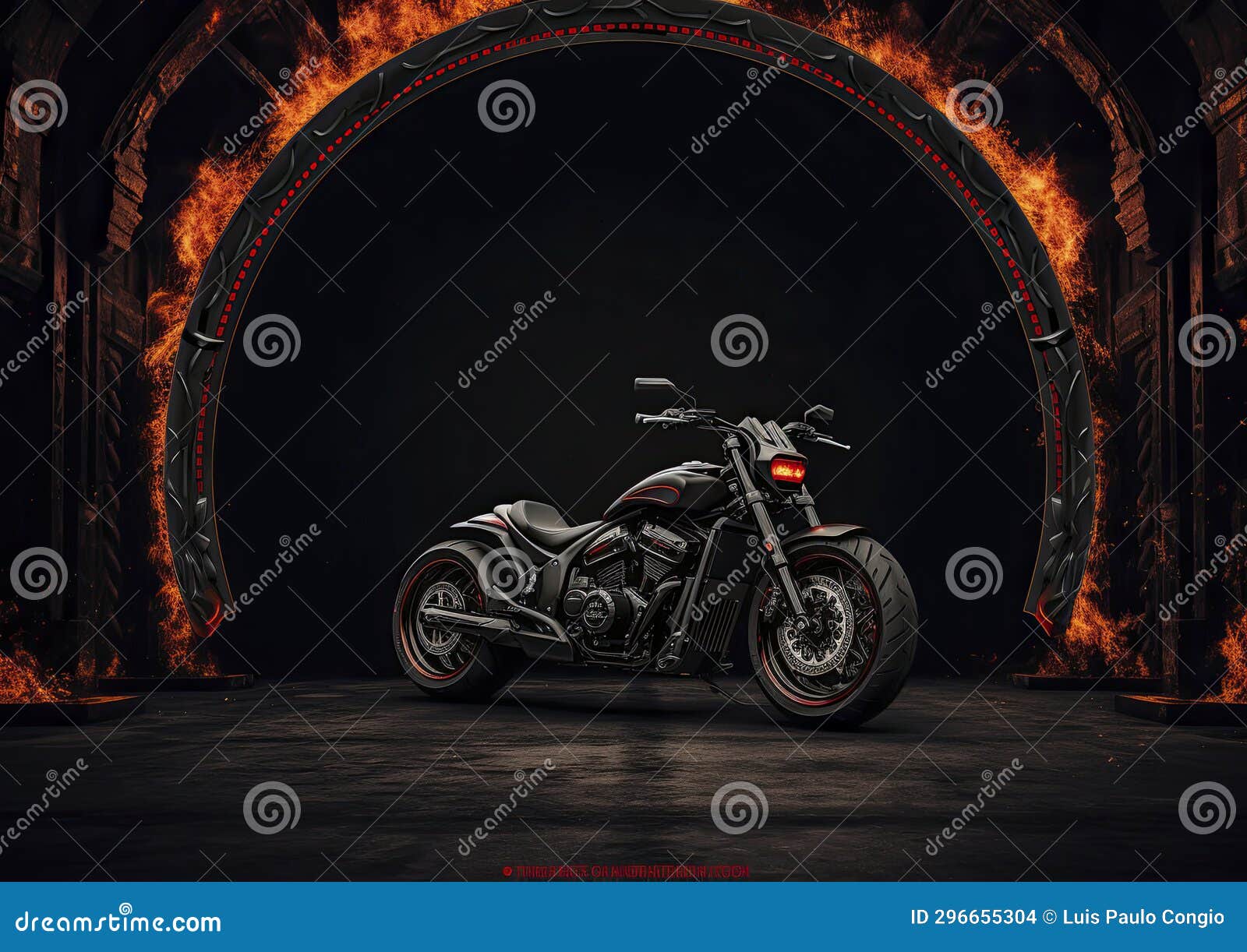 A Motorcycle Parked in Front of a Tunnel of Fire Stock Photo - Image of ...