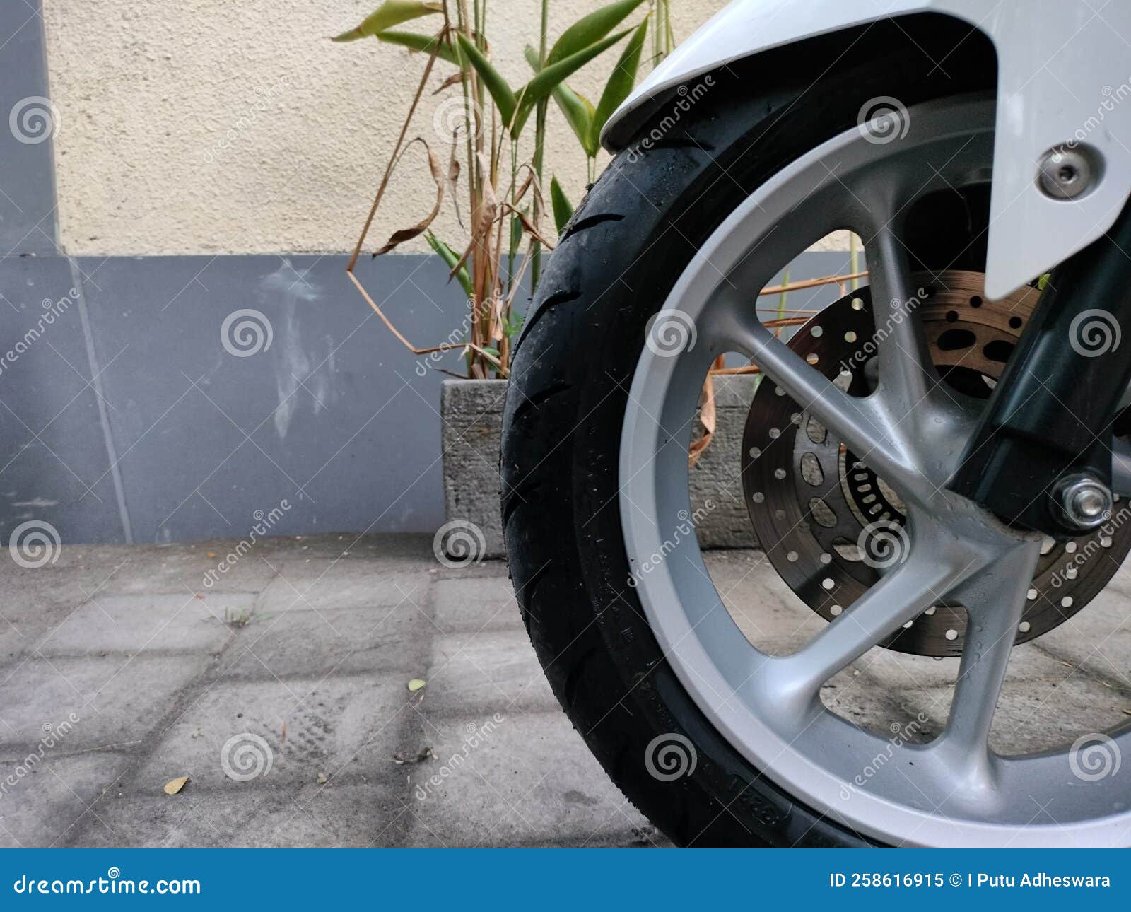Automatic Motorcycle Front Tire Stock Image - Image of steel, closeup ...