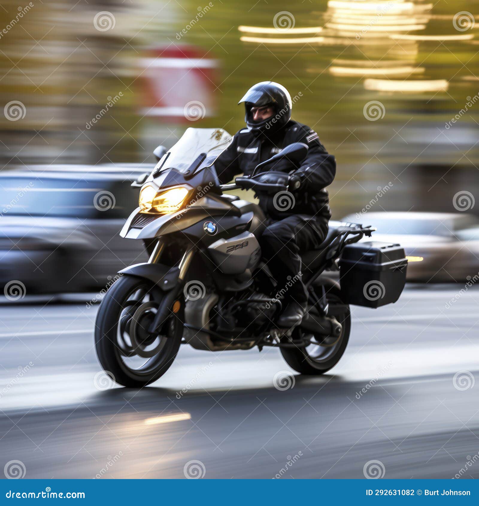 Motorcycle Passes by with Blurred Background Stock Photo - Image of ...