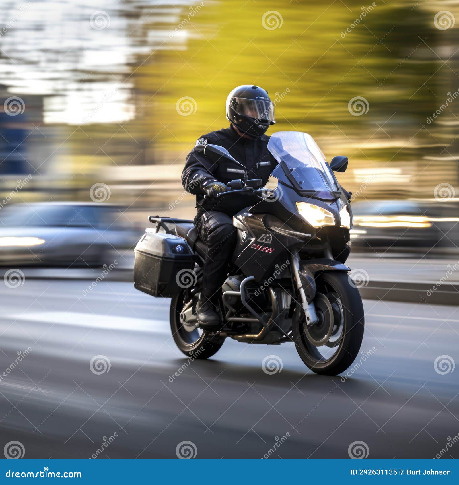 Motorcycle Passes by with Blurred Background Stock Image - Image of ...