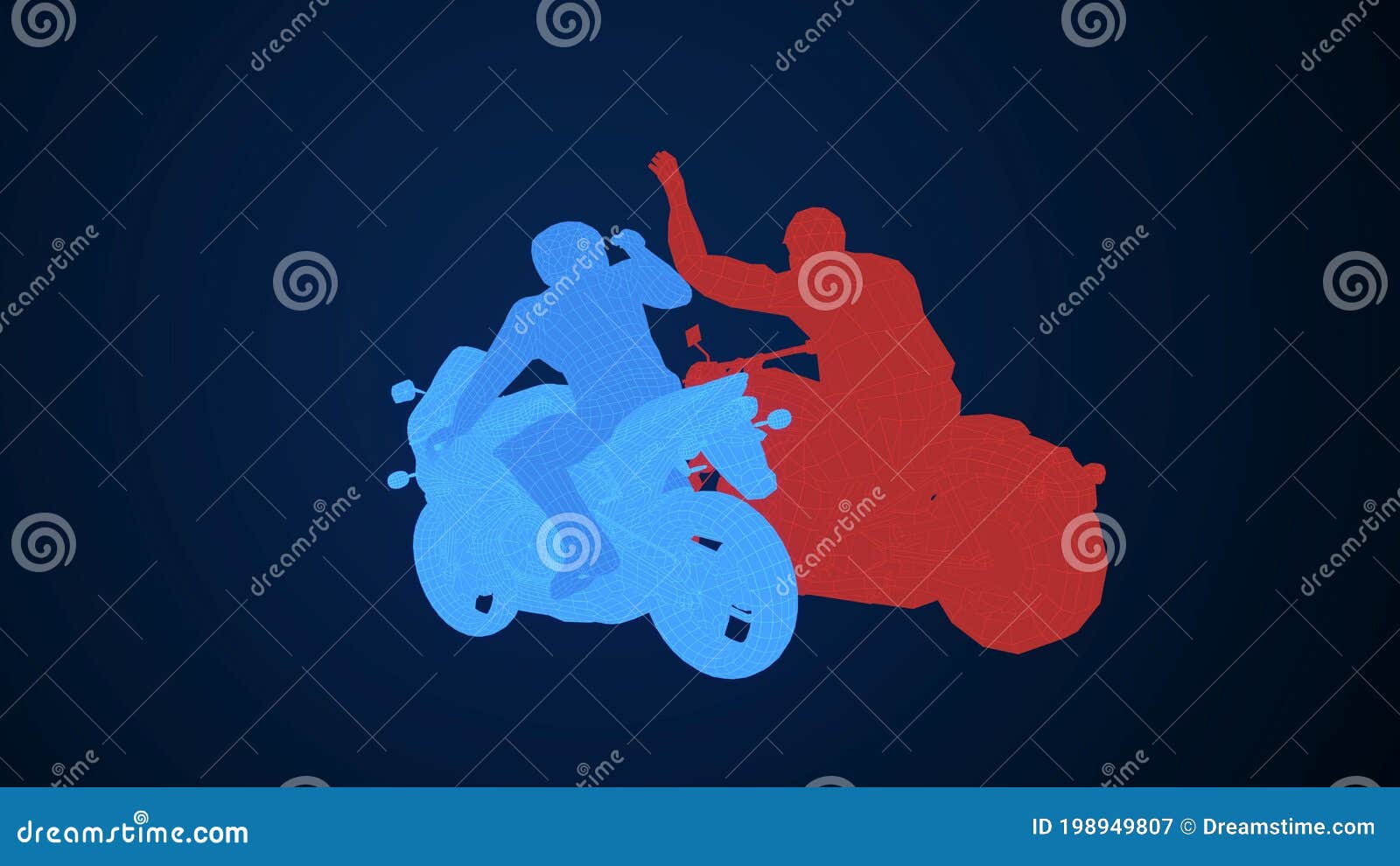 Motorcycle People Arguing Wireframe Glowing 3D Rendering Stock ...