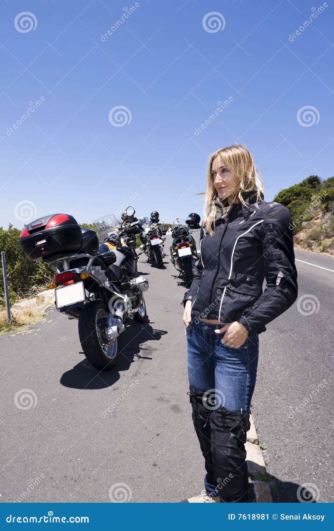 A Motorcycle Portrait of a Beautiful Woman. Stock Image - Image of ...