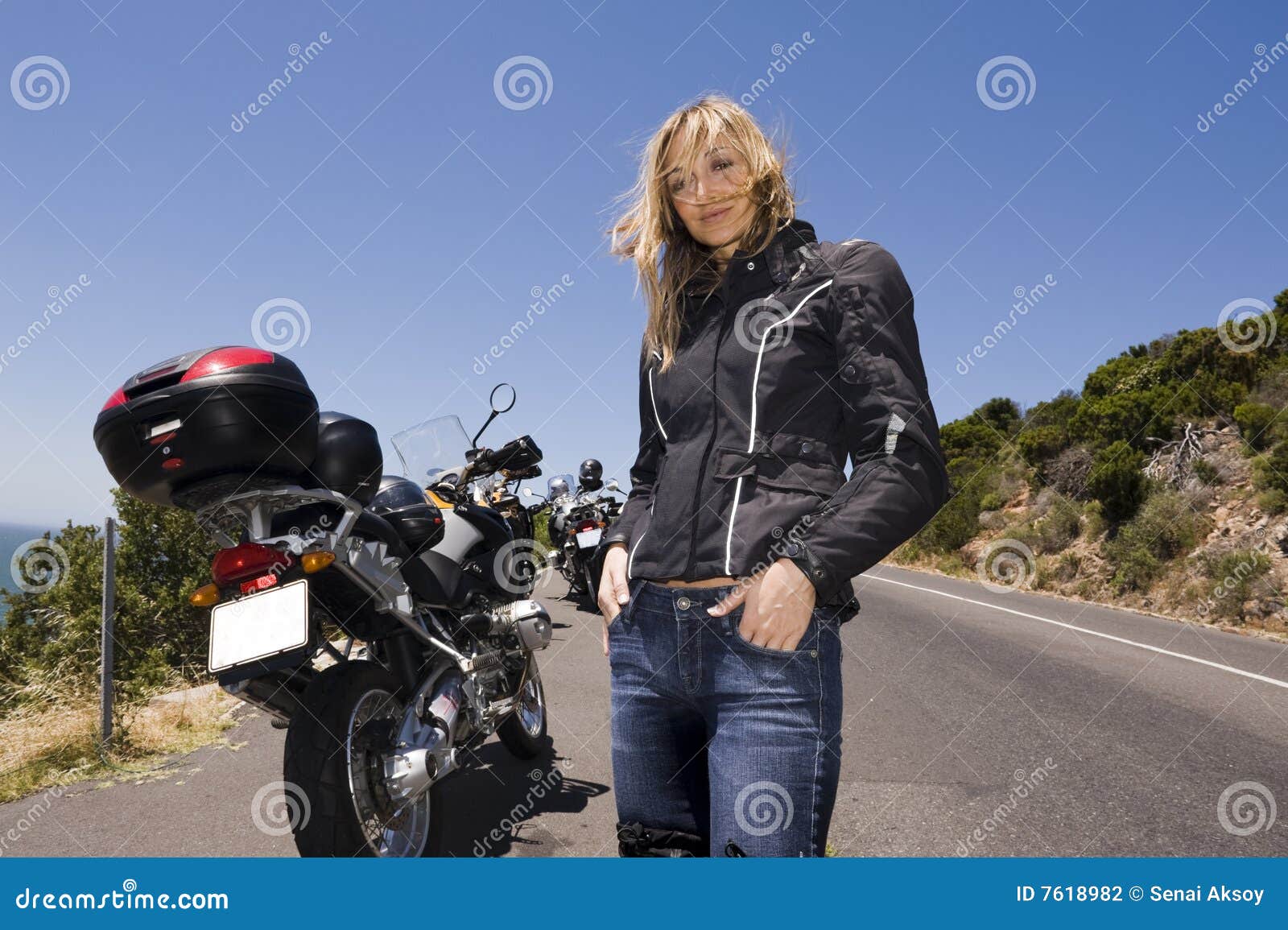 A Motorcycle Portrait of a Beautiful Woman. Stock Photo - Image of ...