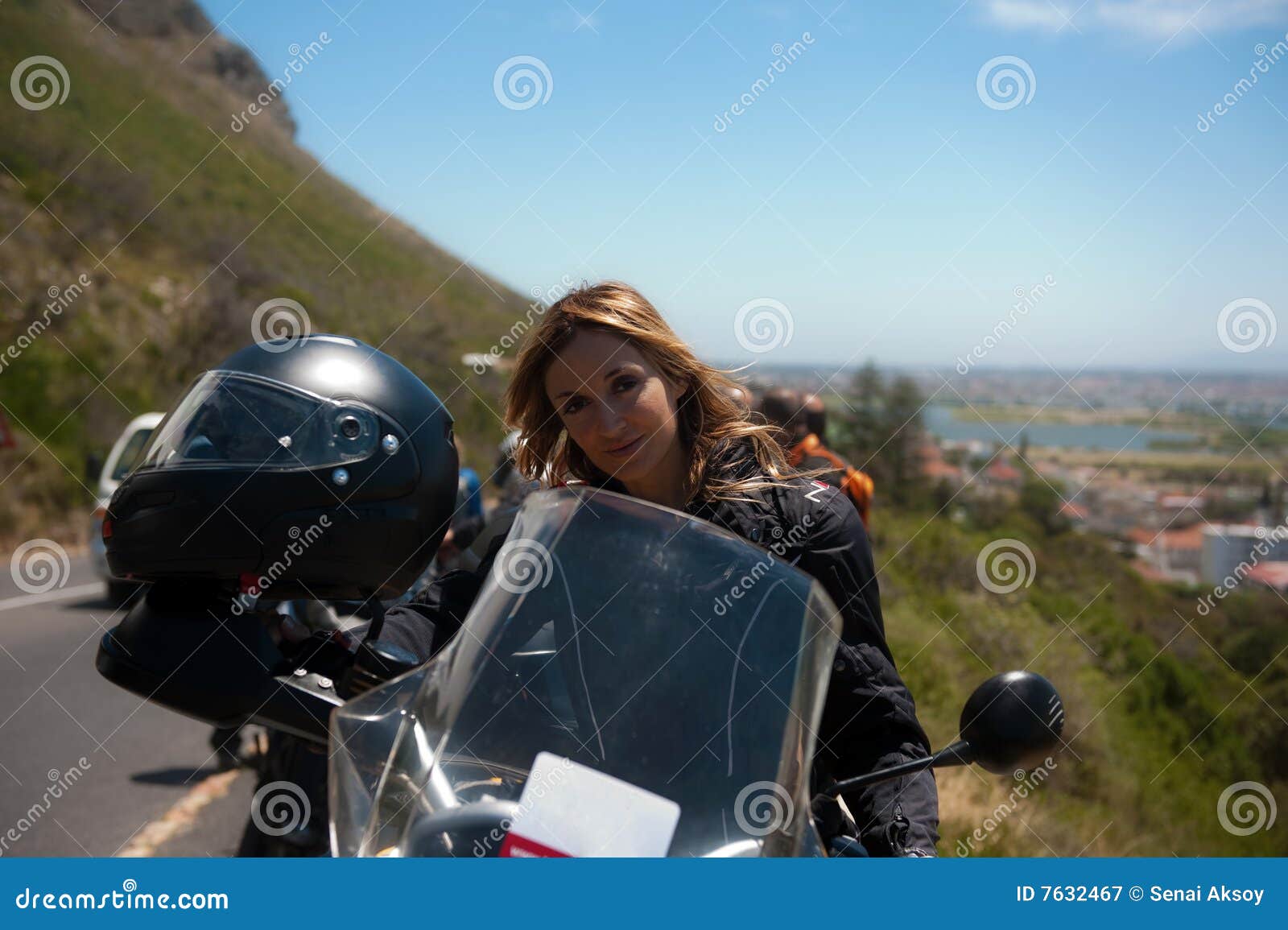 A Motorcycle Portrait of a Beautiful Woman. Stock Image - Image of ...
