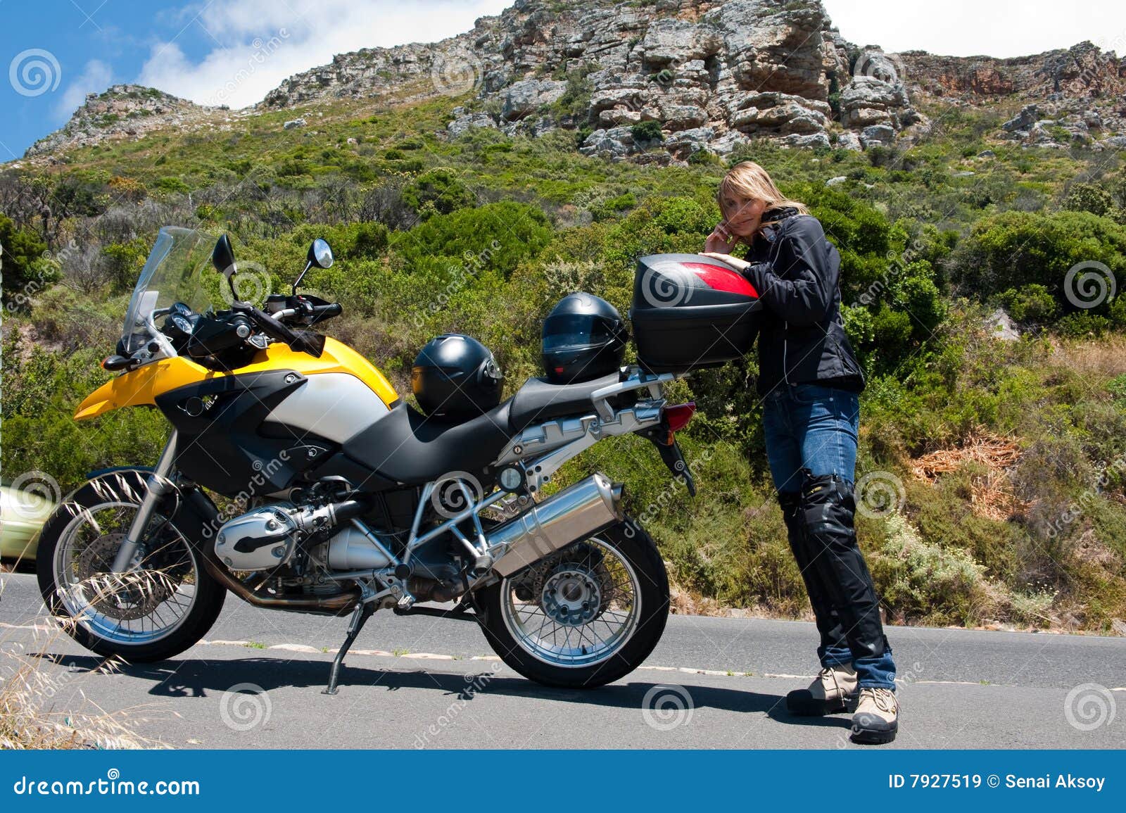 A Motorcycle Portrait of a Young Woman. Stock Image - Image of cute ...