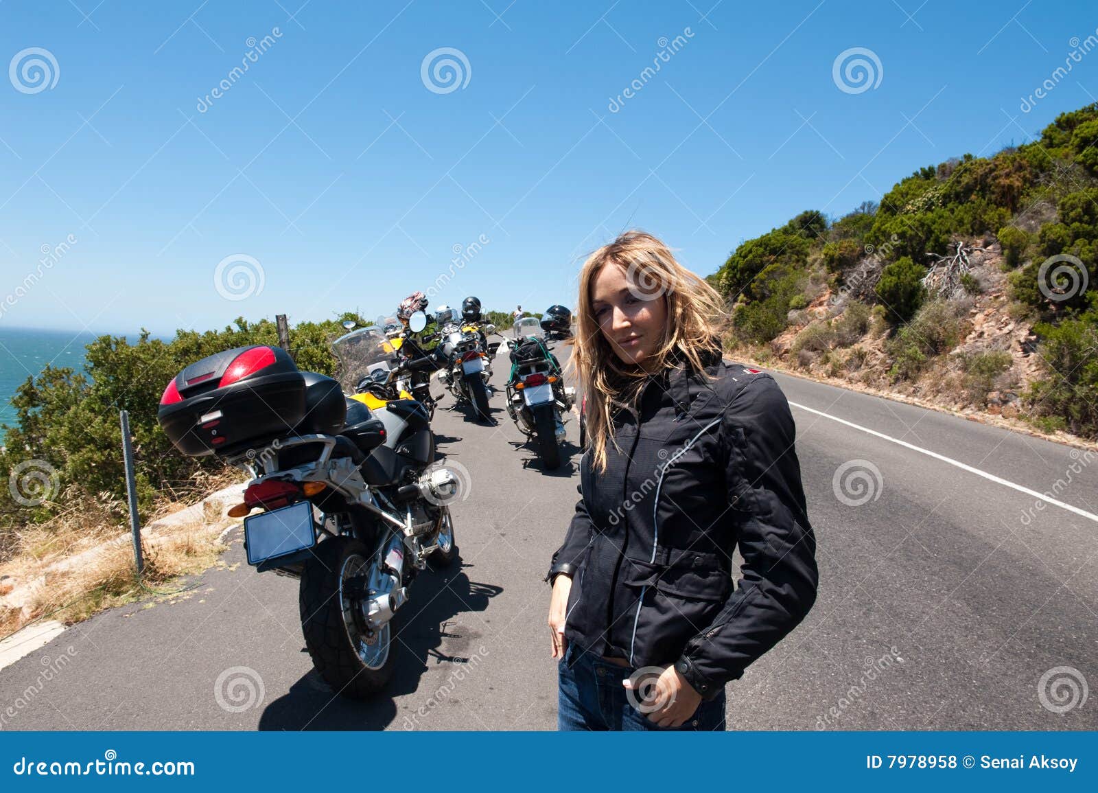 A Motorcycle Portrait of a Young Woman. Stock Photo - Image of ...