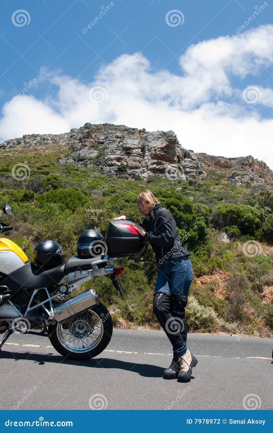 A Motorcycle Portrait of a Young Woman. Stock Photo - Image of ...