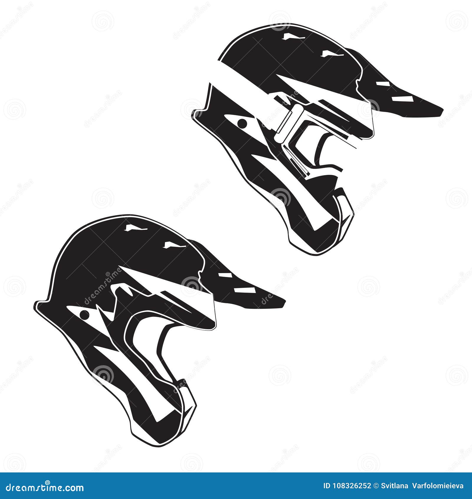 Motorcycle Protective Helmet and Goggles Side View Vector Flat ...