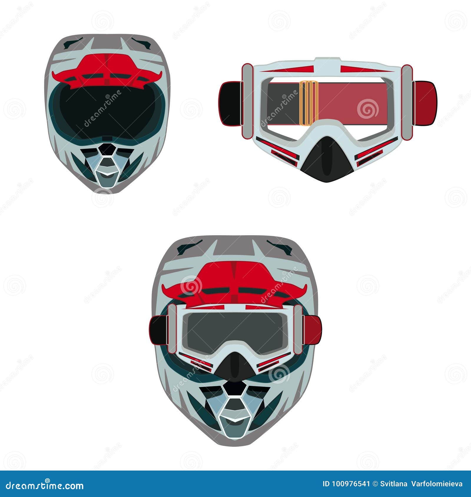 Motorcycle Protective Helmet and Goggles Vector Flat Illustration Stock ...