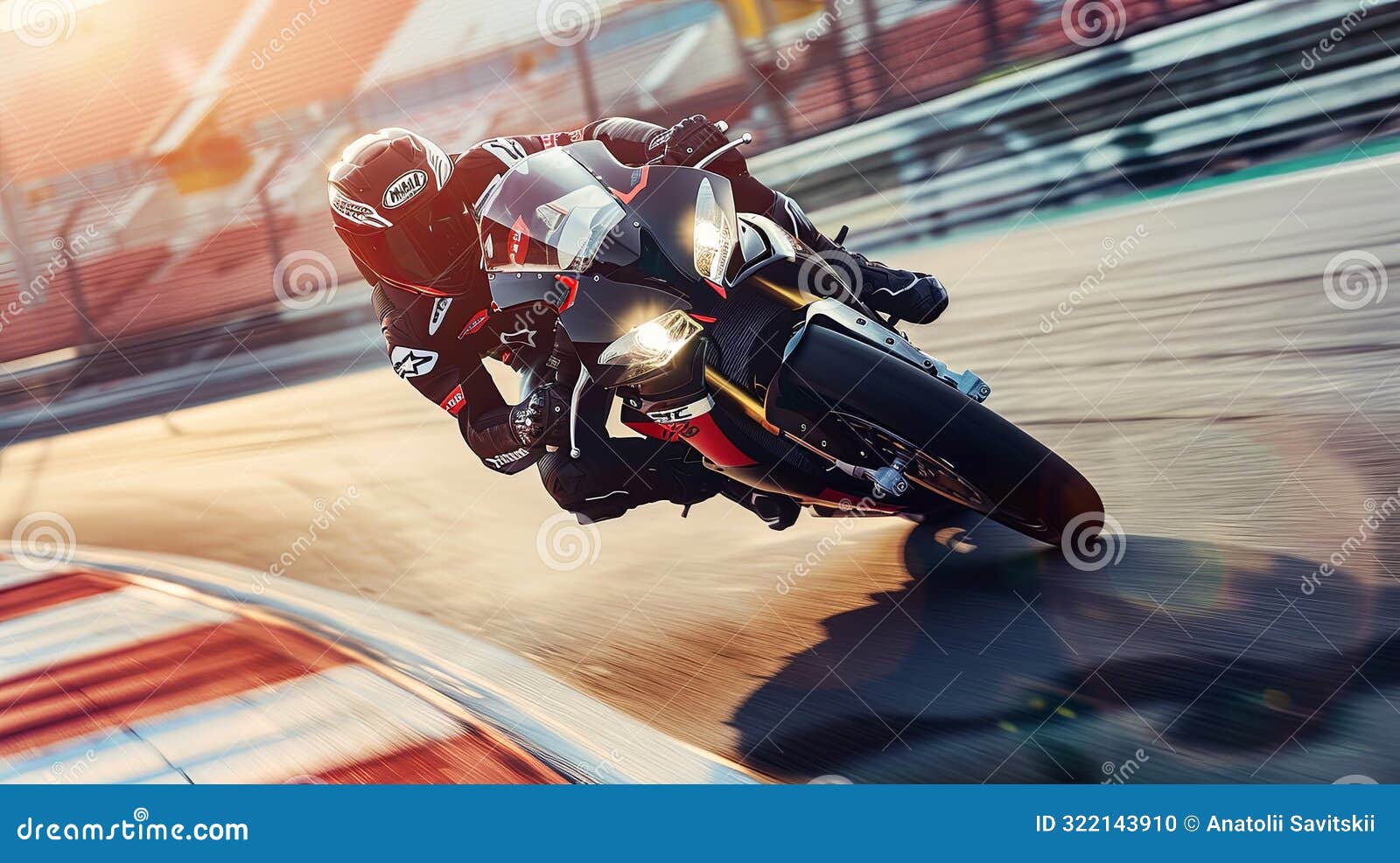 A Motorcycle Racer Leans into a Sharp Turn on a Racetrack, Showcasing ...