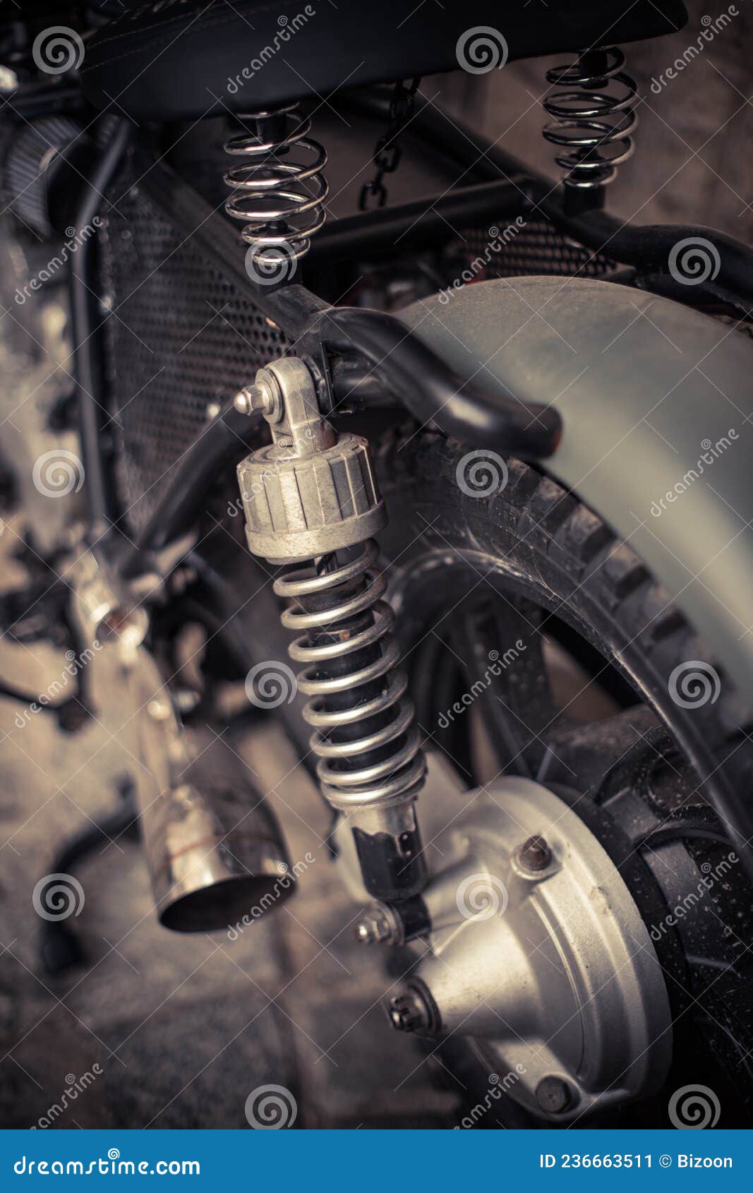 Motorcycle Rear Spring Shock Absorbers Stock Image - Image of chrome ...