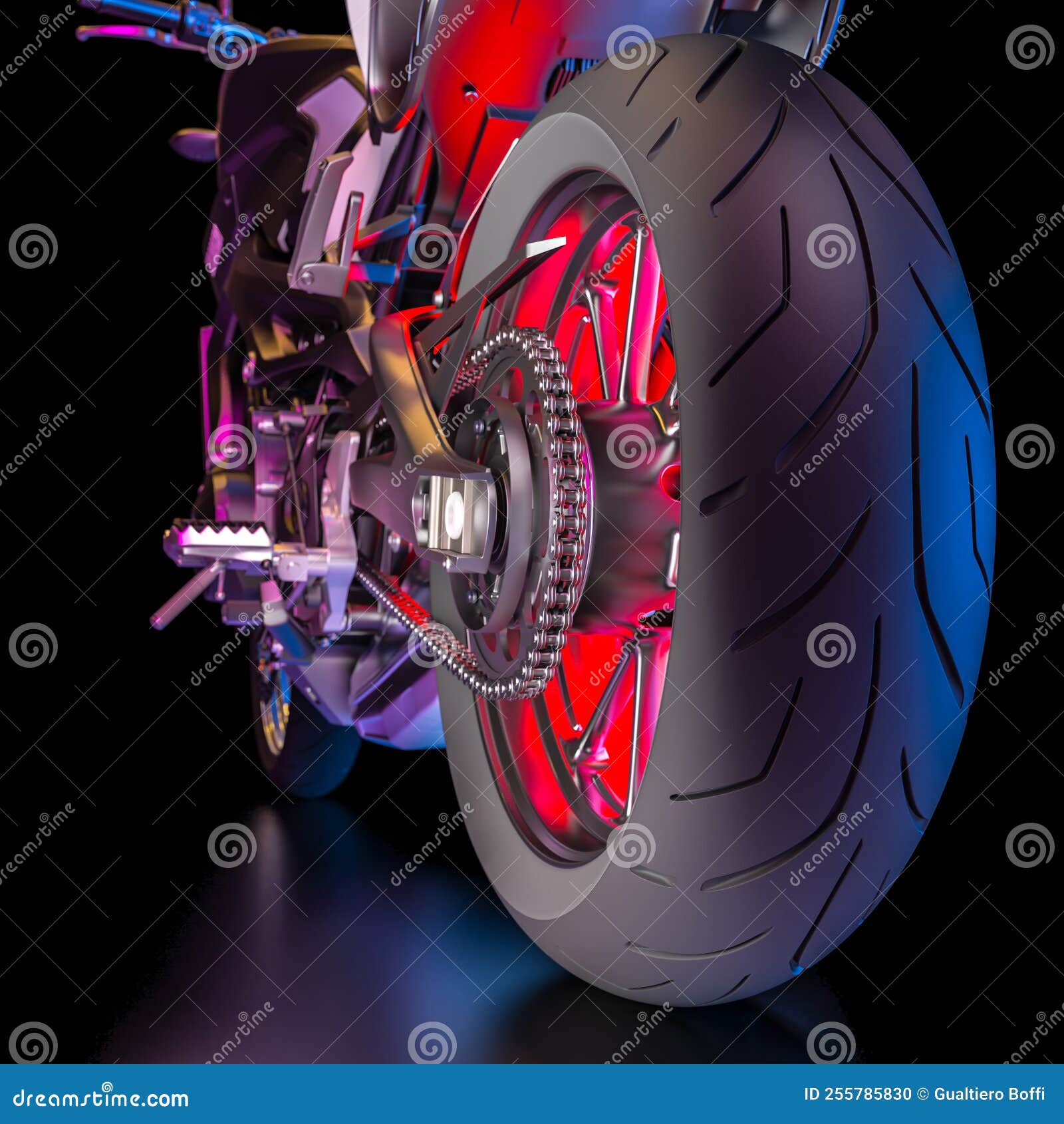 Motorcycle Rear View, Chain and Wheel Detail Stock Illustration ...
