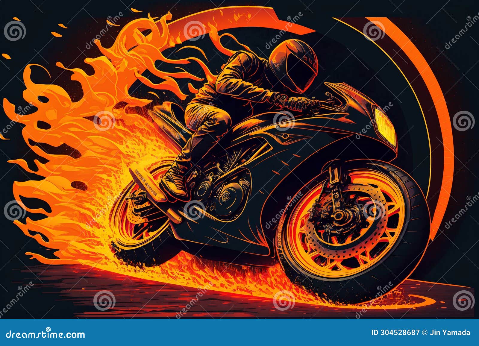 Motorcycle Rider on a Motorcycle in the Flames. Vector Illustration ...