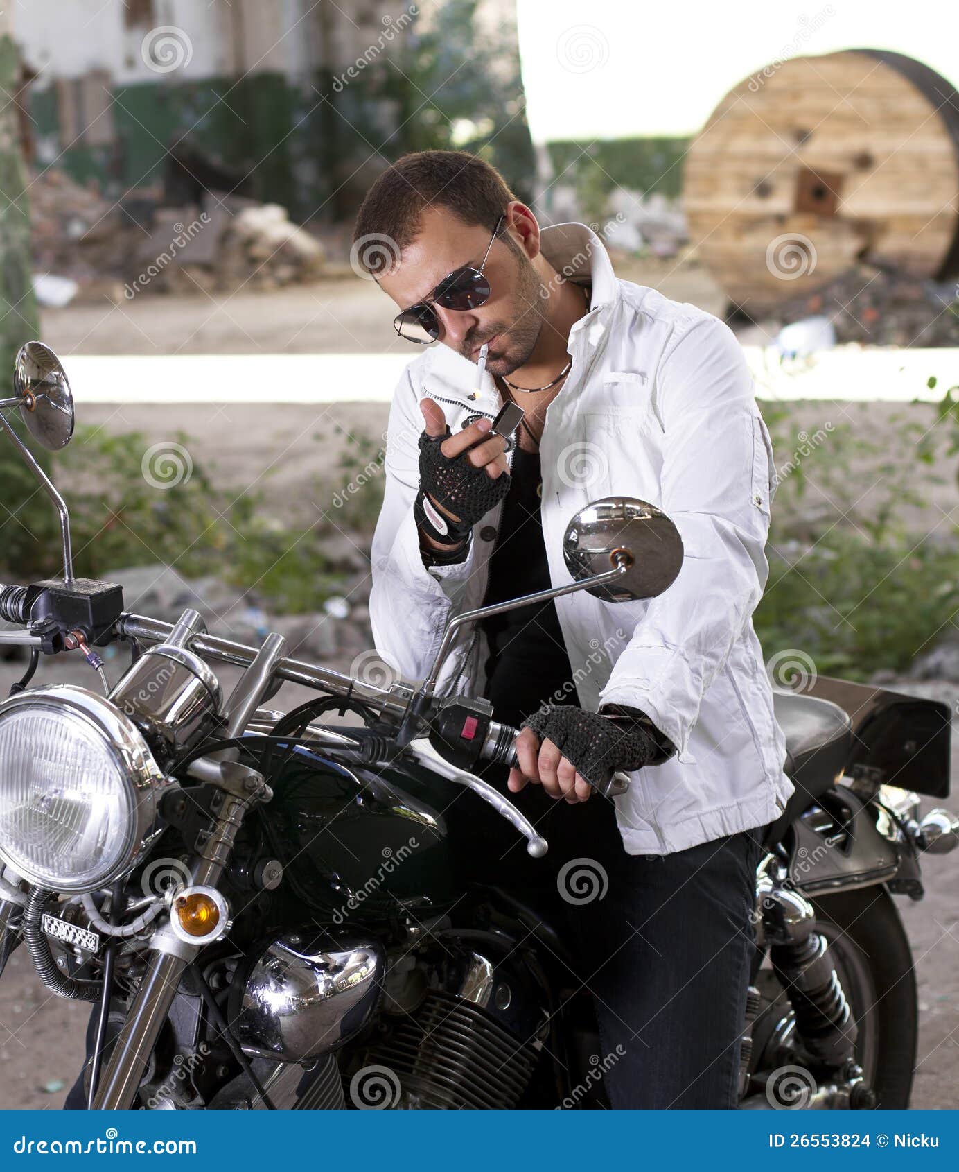 Motorcycle Rider Lightning a Cigarette Stock Photo - Image of active ...