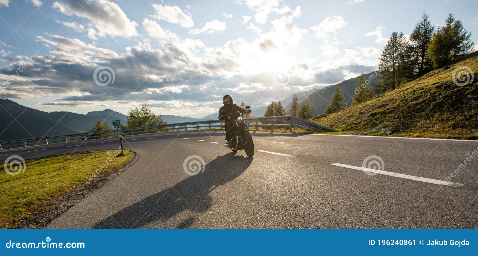 Motorcycle Rider on the Mountain Road, Wide Format Stock Image - Image ...