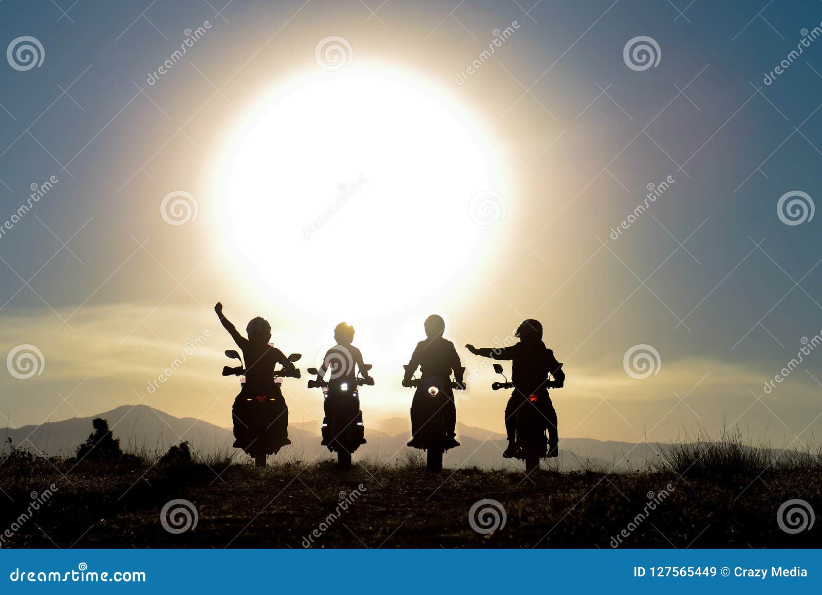 Motorcycle Riders at Sunset Stock Image - Image of shape, early: 127565449