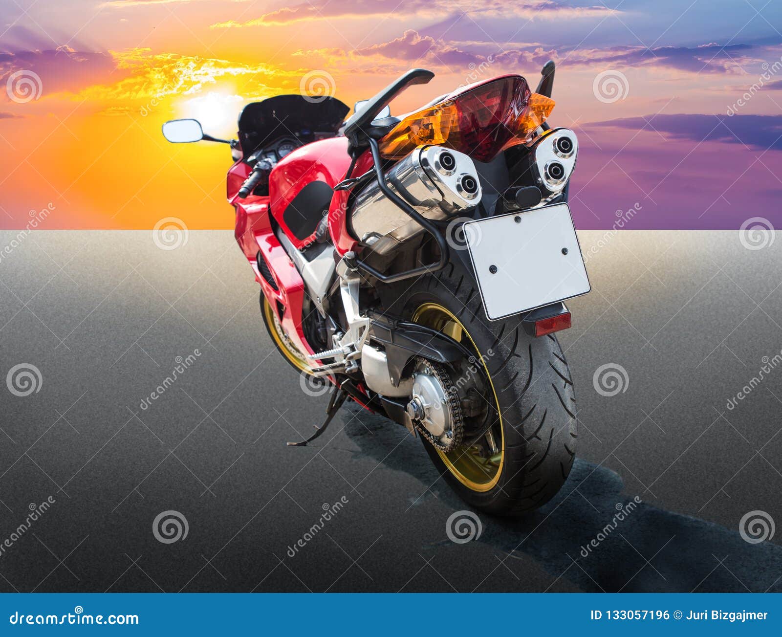 Motorcycle on the Road at Sunset Stock Photo - Image of motion, freedom ...