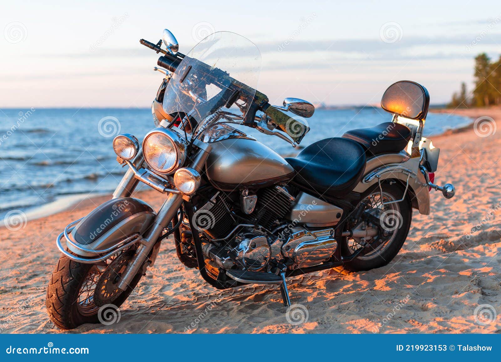 Motorcycle on a Sandy Beach on the Background of the Sea Stock Image ...