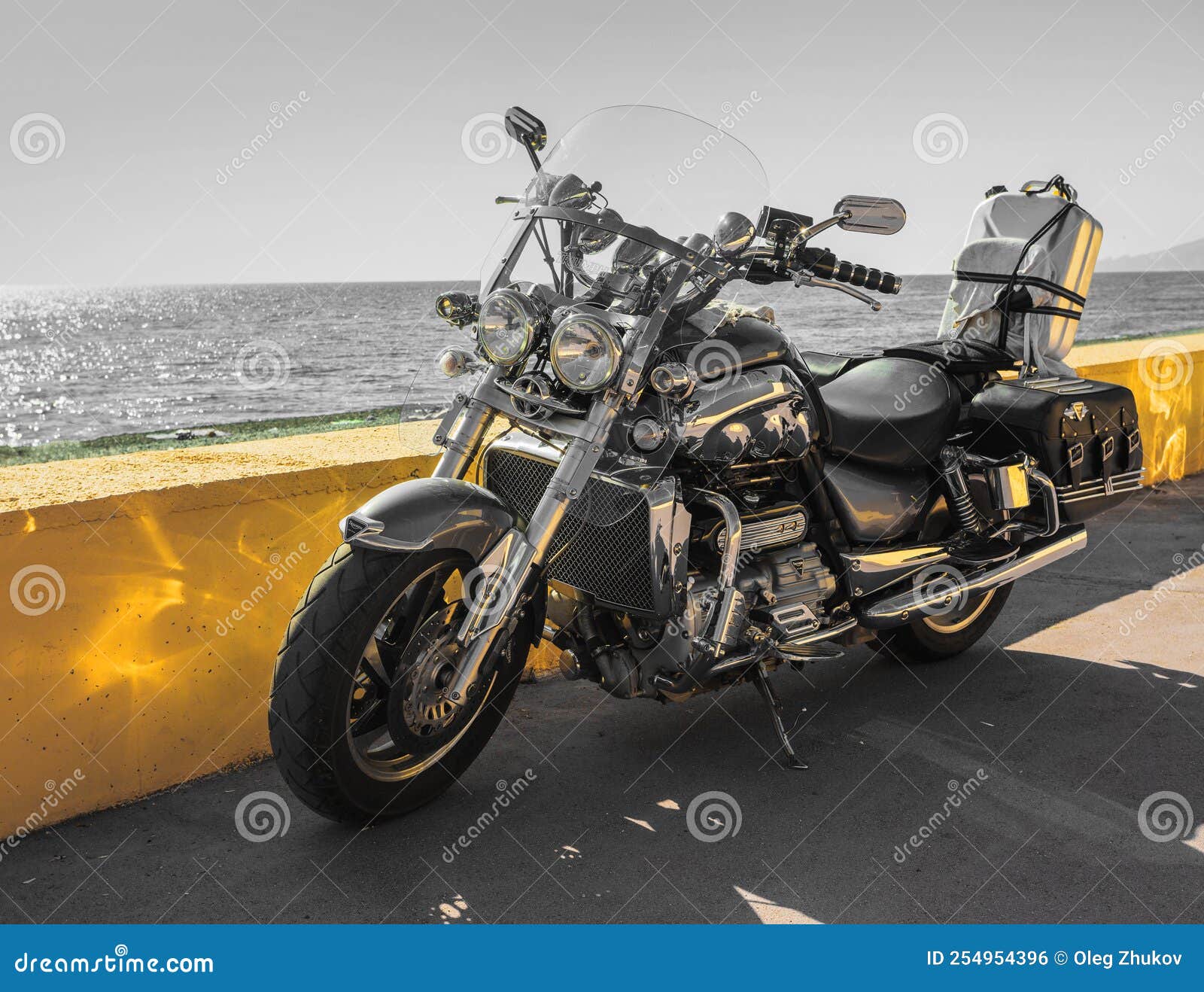 Motorcycle by the sea editorial photo. Image of vacation - 254954396