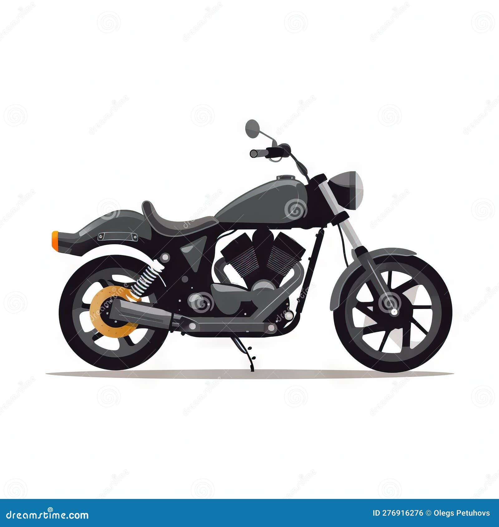 A Motorcycle is Shown in a Flat Style on a White Background with a ...