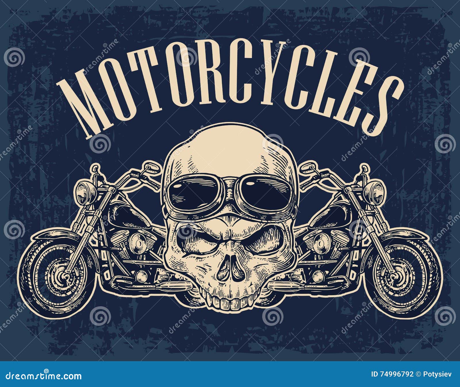 Motorcycle Side View and Skull with Glasses. Stock Vector ...