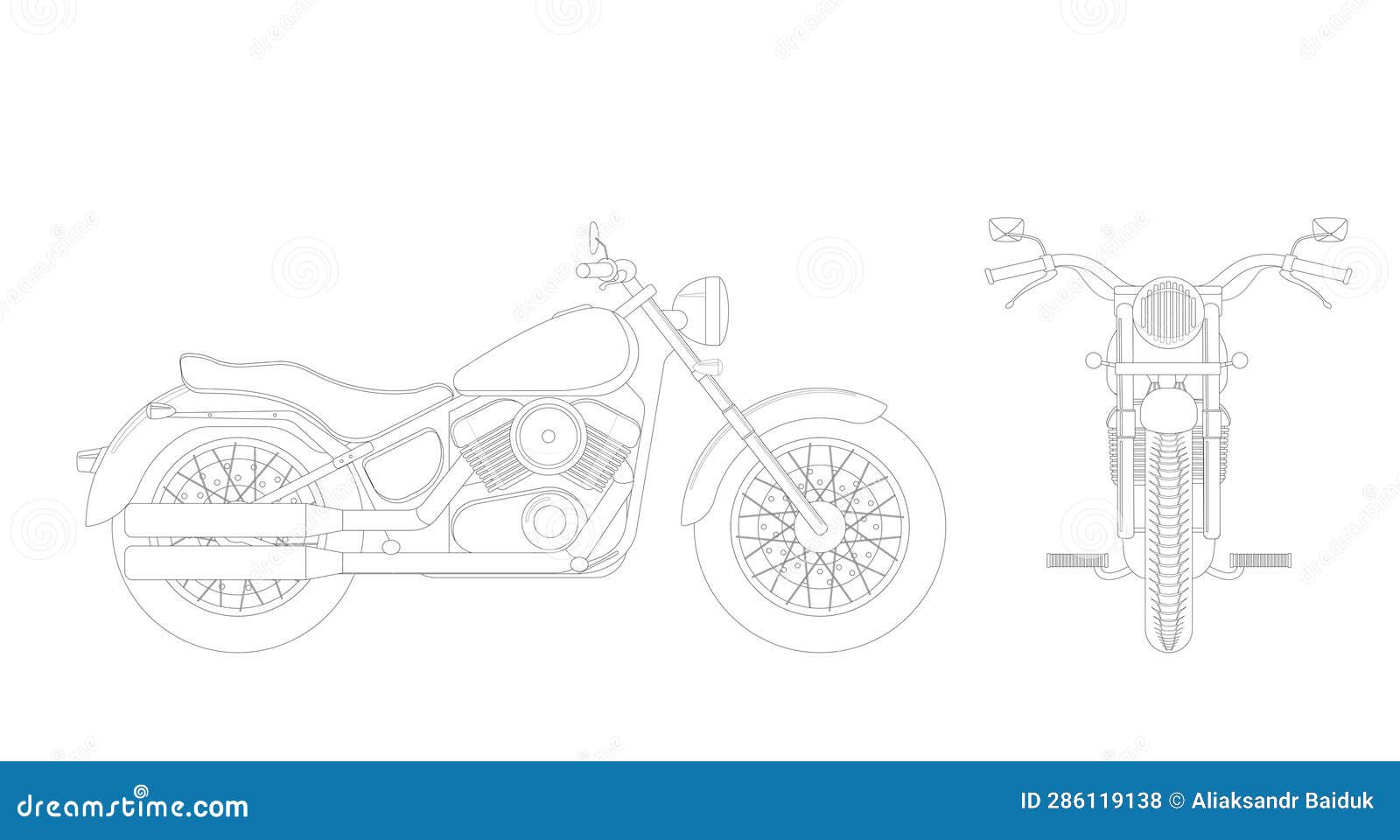 Motorcycle Sketch Vector Set, Front, Side View. Chopper Stock ...