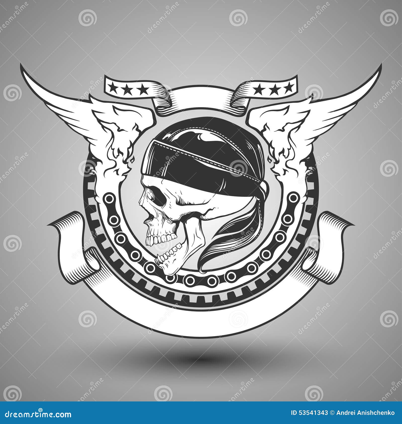 Motorcycle Skull With Helmet And Goggles. Vector Illustration In Full ...