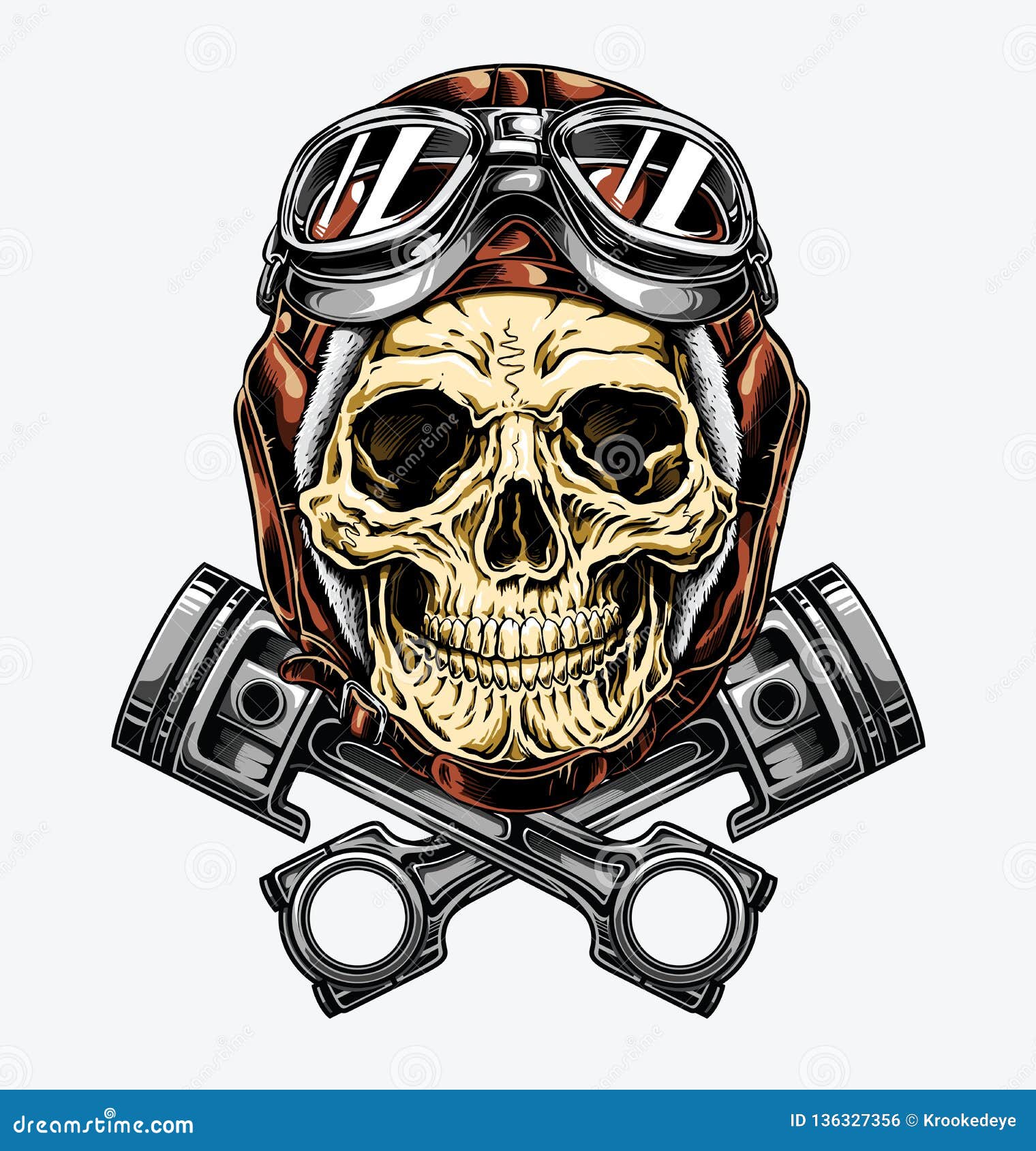 Motorcycle Skull With Helmet And Goggles. Vector Illustration In Full ...