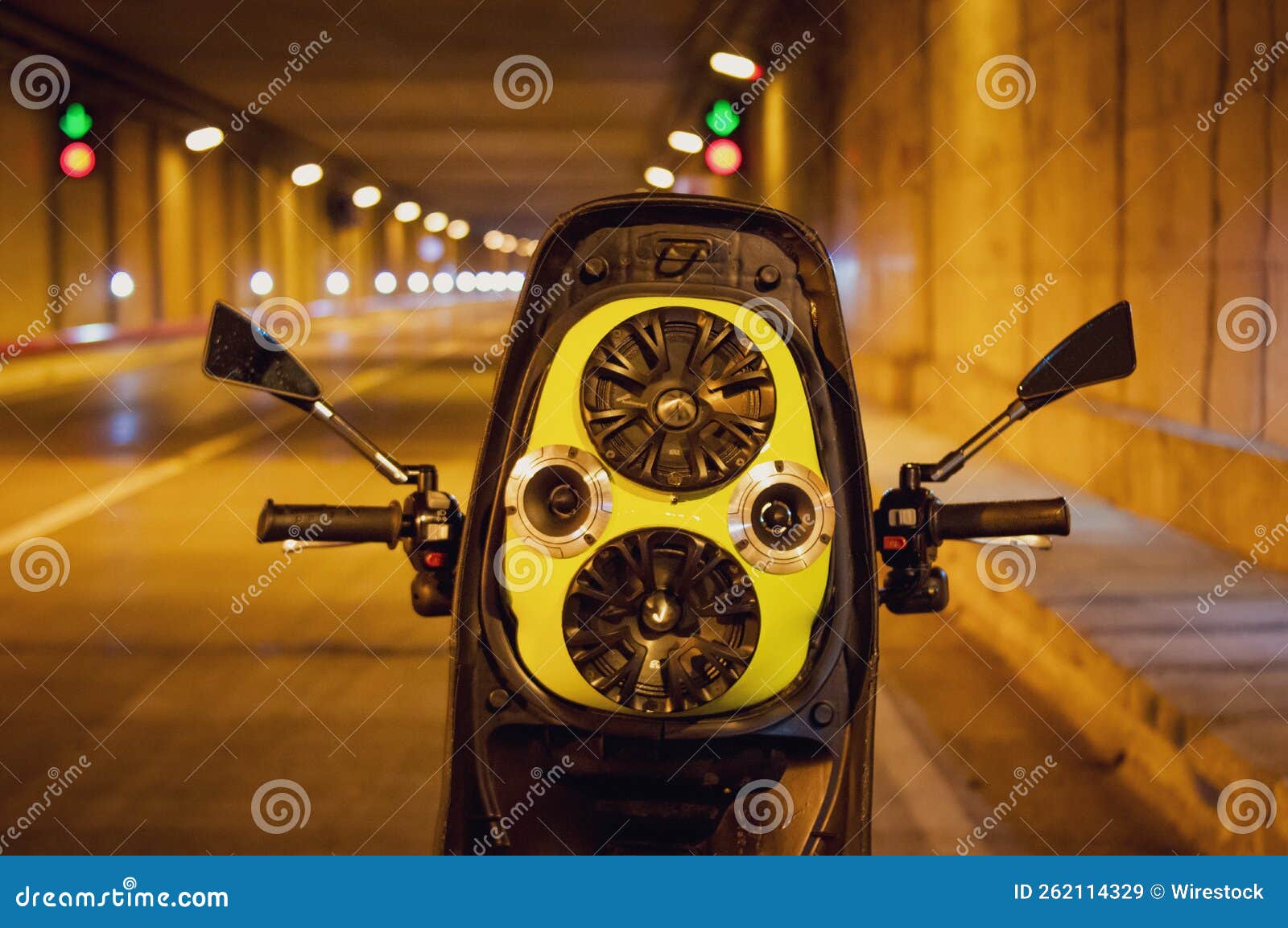 Motorcycle with a Sound System in a Tunnel Stock Image - Image of drive ...