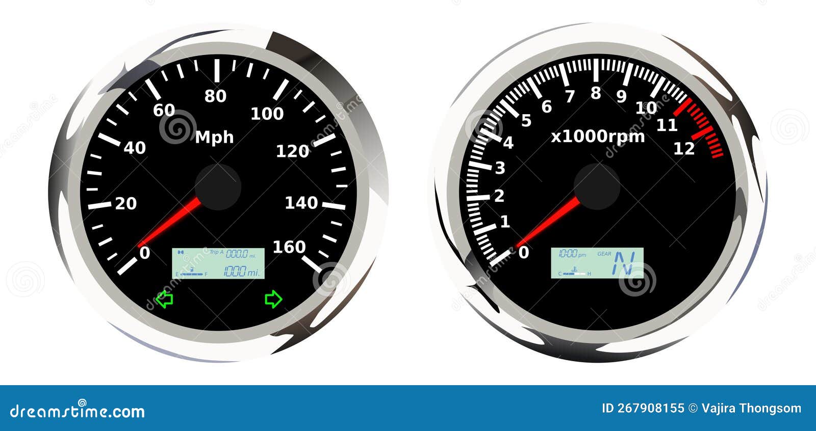 Motorcycle Speedometer in Mph Unit, Realistic Vector Illustration Stock ...
