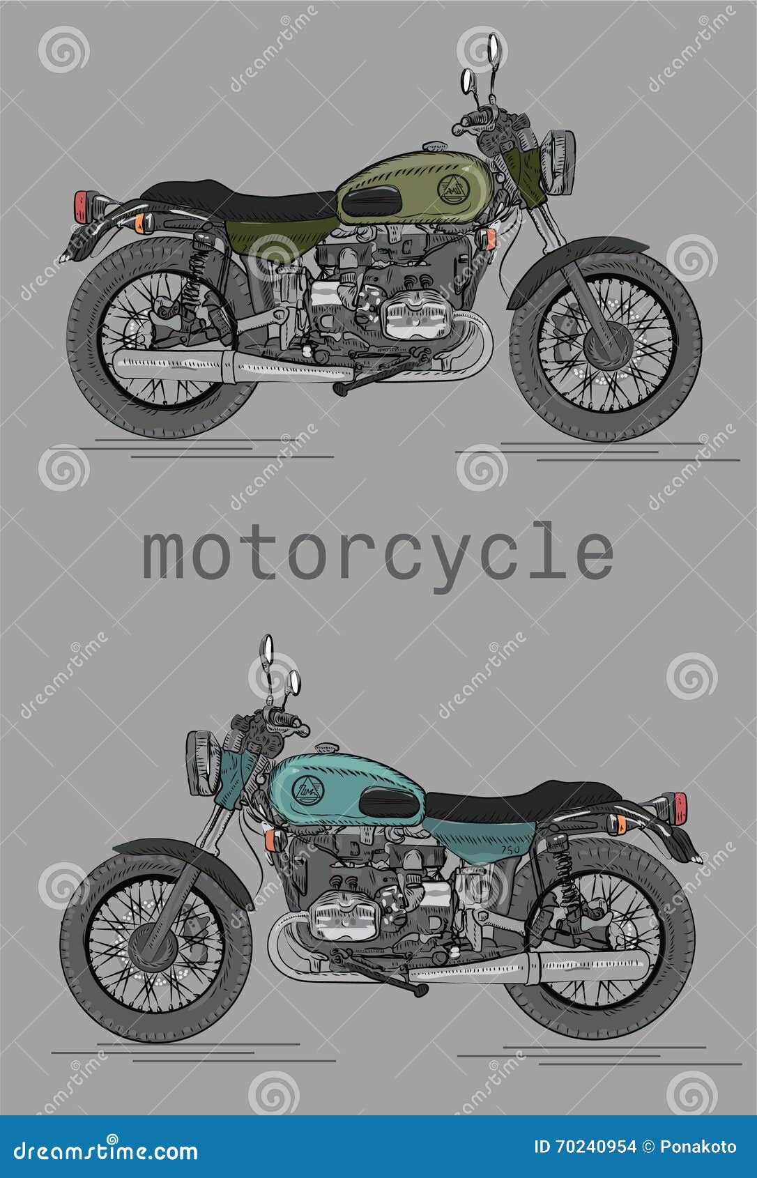 Vector Motorcycles Advertising Posters Set. Hand Sketched Illustrations ...